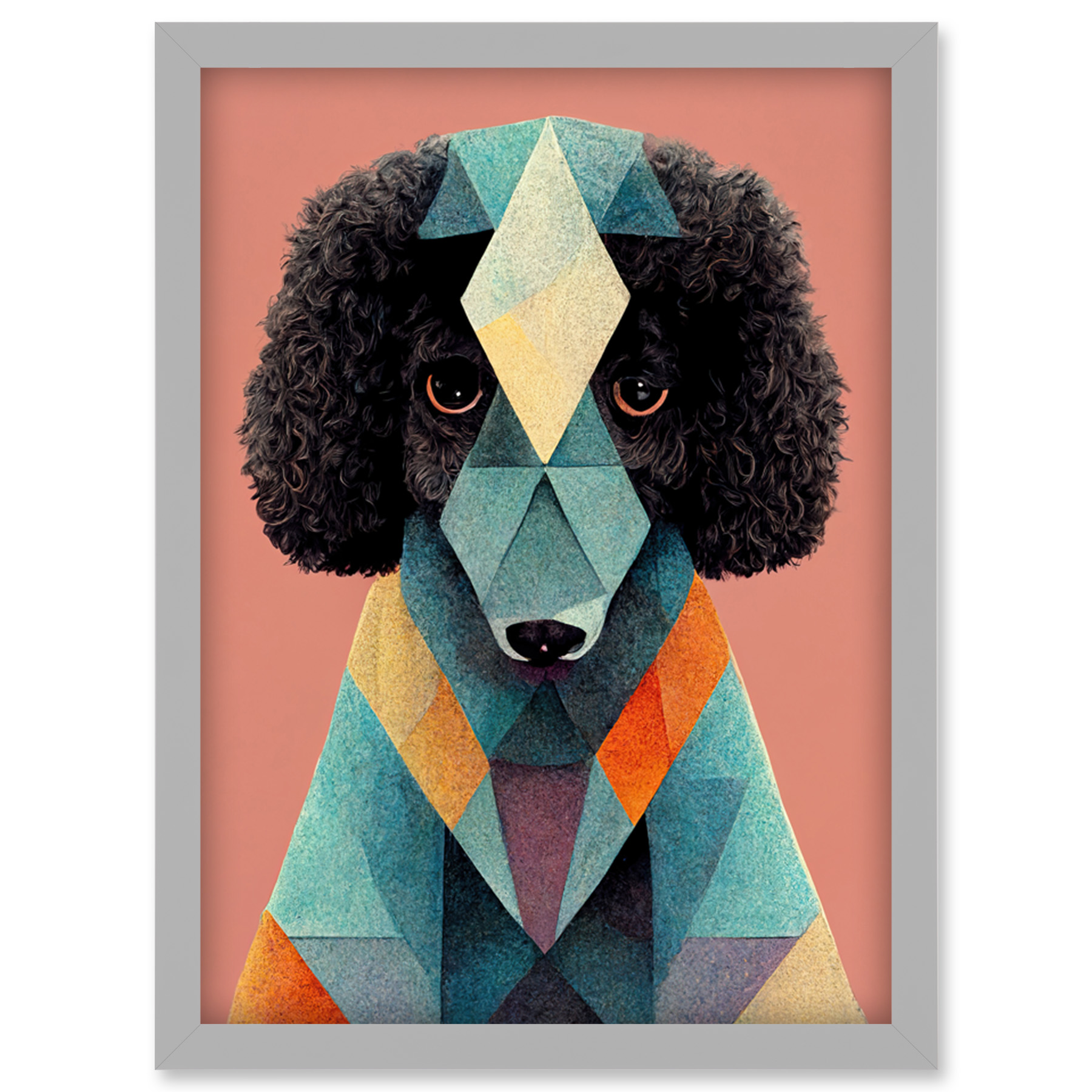 Geometric Poodle Dog Boho Abstract Fun Pastel Artwork Framed Wall Art ...