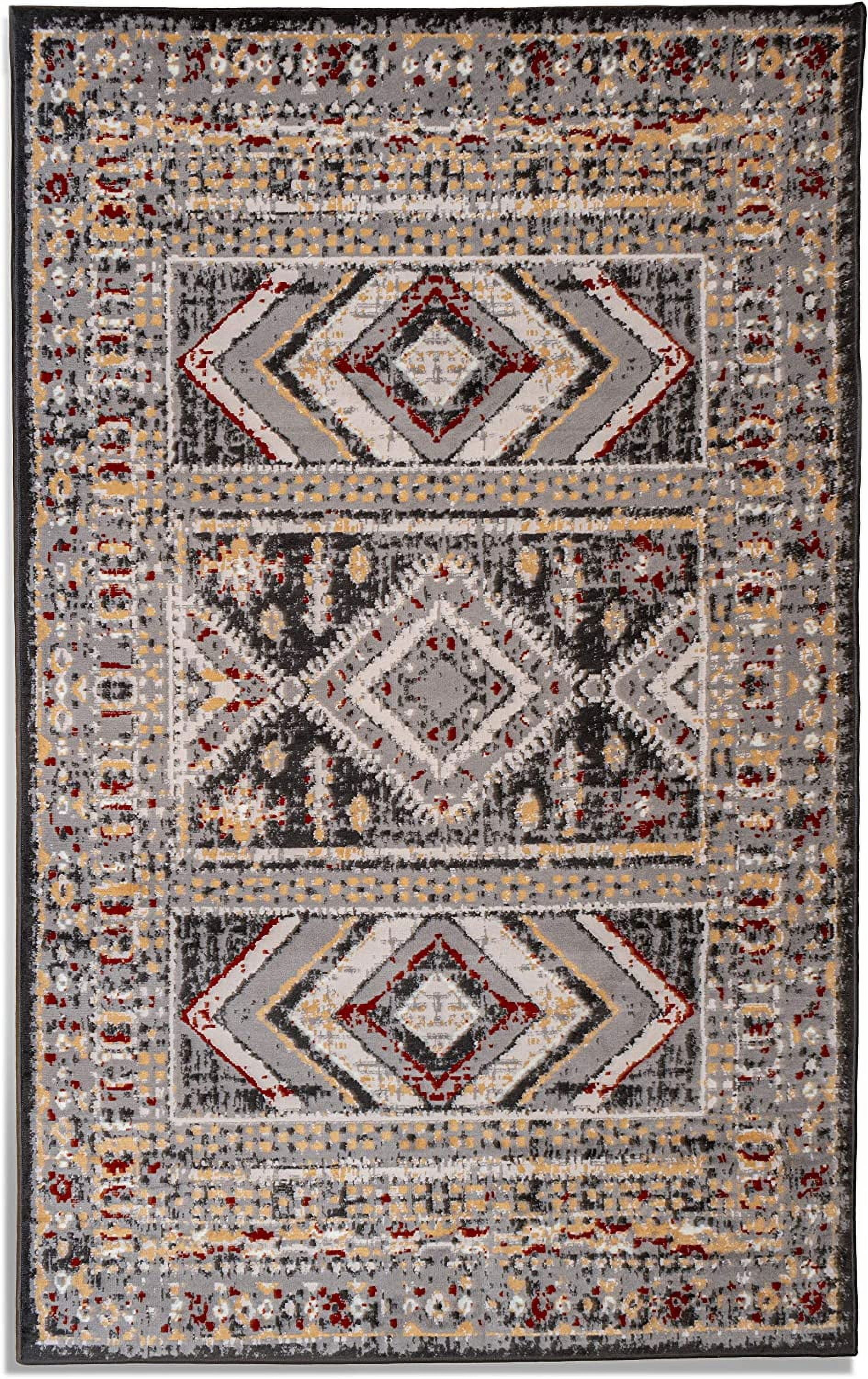 Geometric Print Rug - 2 ft. x 4 ft, Dark Grey, Trible Rug with ...