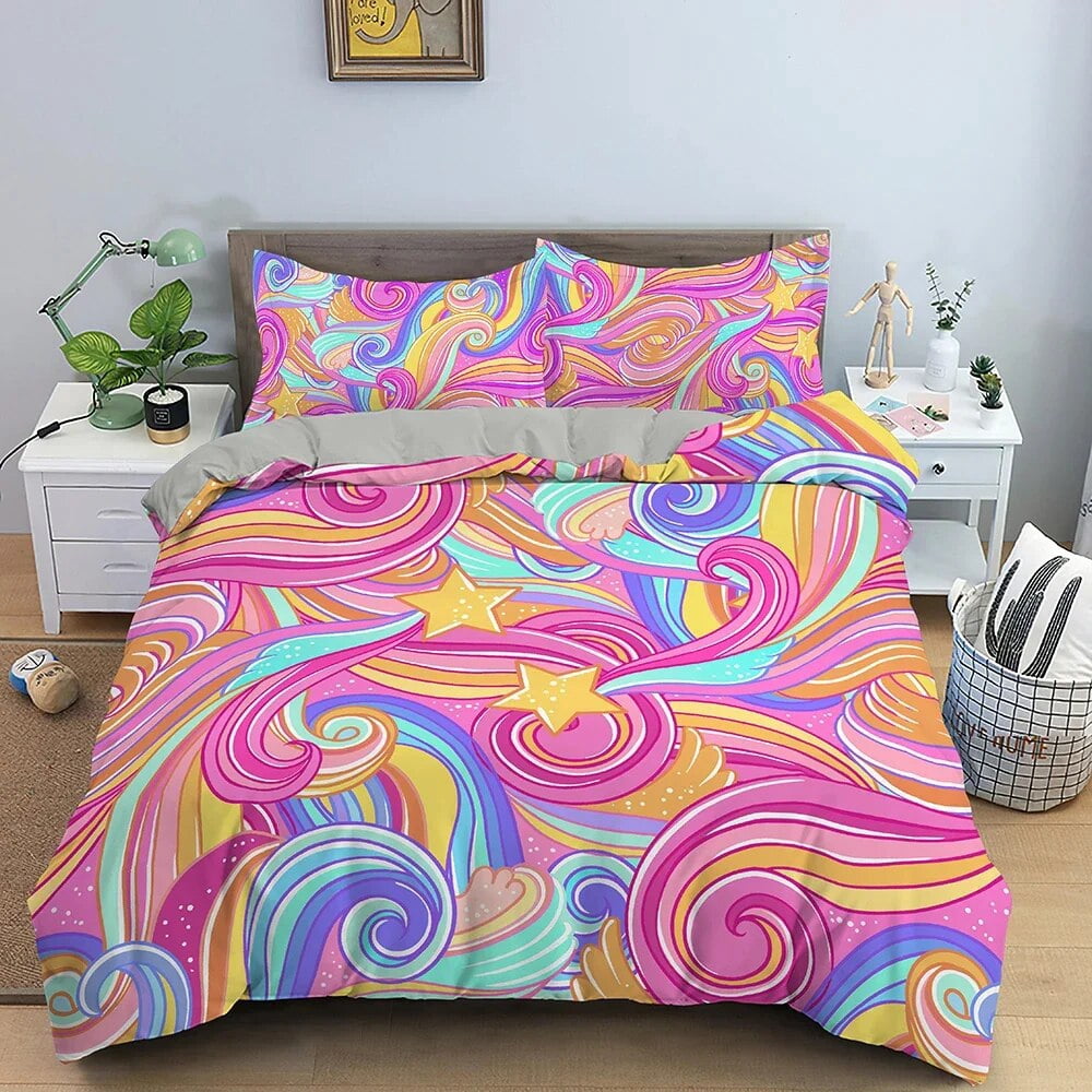 Geometric Printed Bedding Set Colorful Stripe Duvet Cover For Kids ...