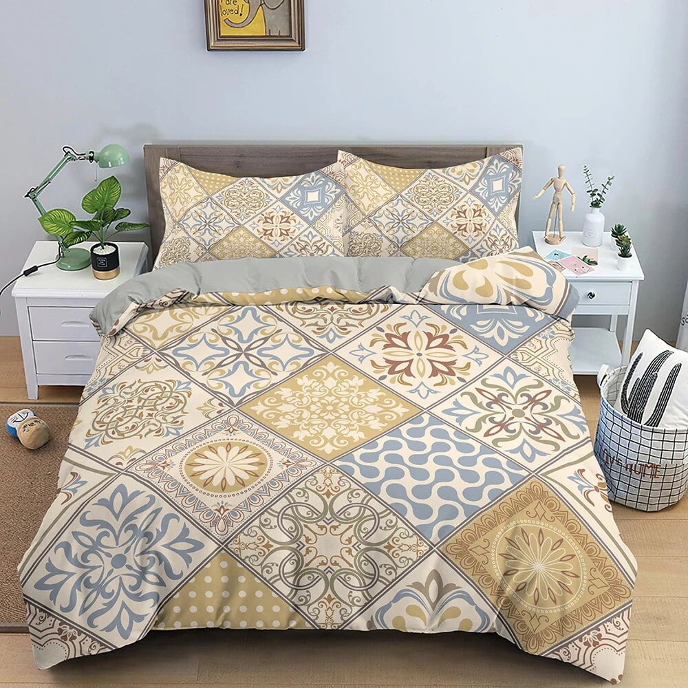 Geometric Printed Duvet Cover Set Colorful Stripe Heart Shaped ...