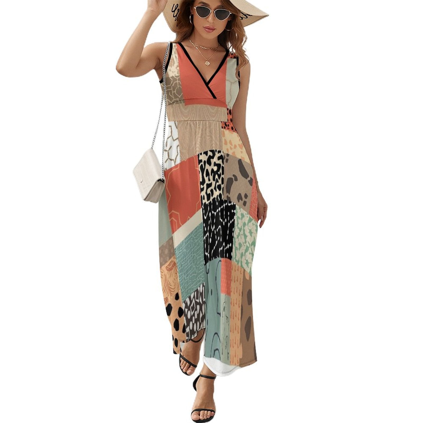 Geometric Printing Sleeveless Luxury Evening Dress For Women Party ...