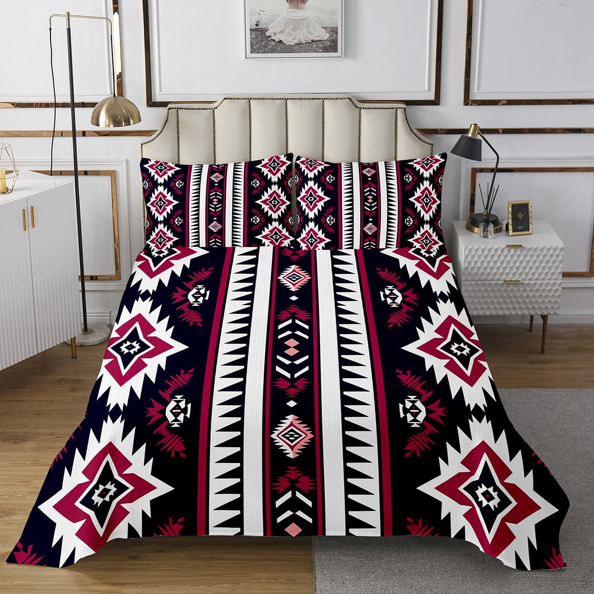 Geometric Quilt Set Western Boho Decor Queen Bedspread Set for Girls ...