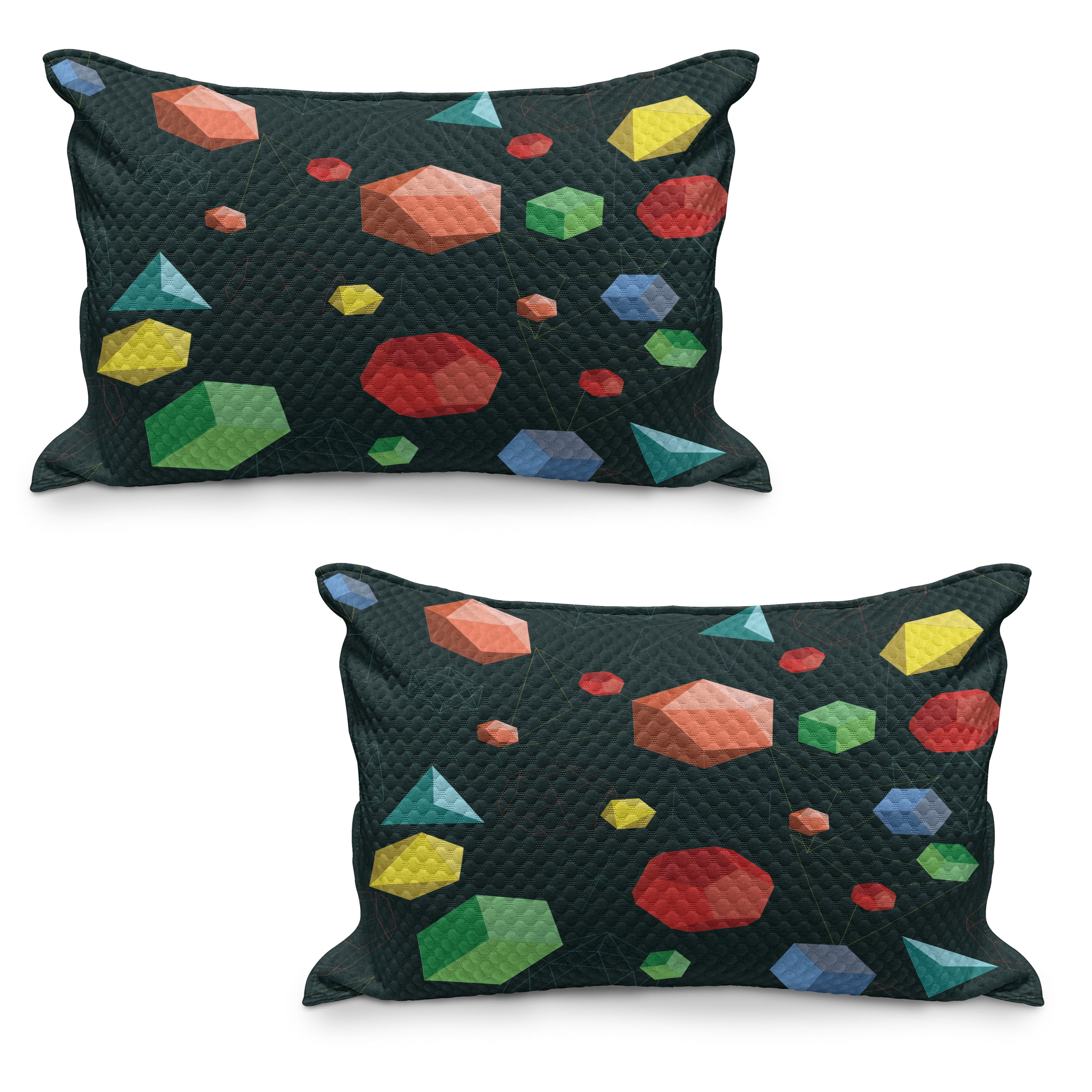Geometric Quilted Pillowcover Set of 2, Geometric 3D Styled Shapes in ...