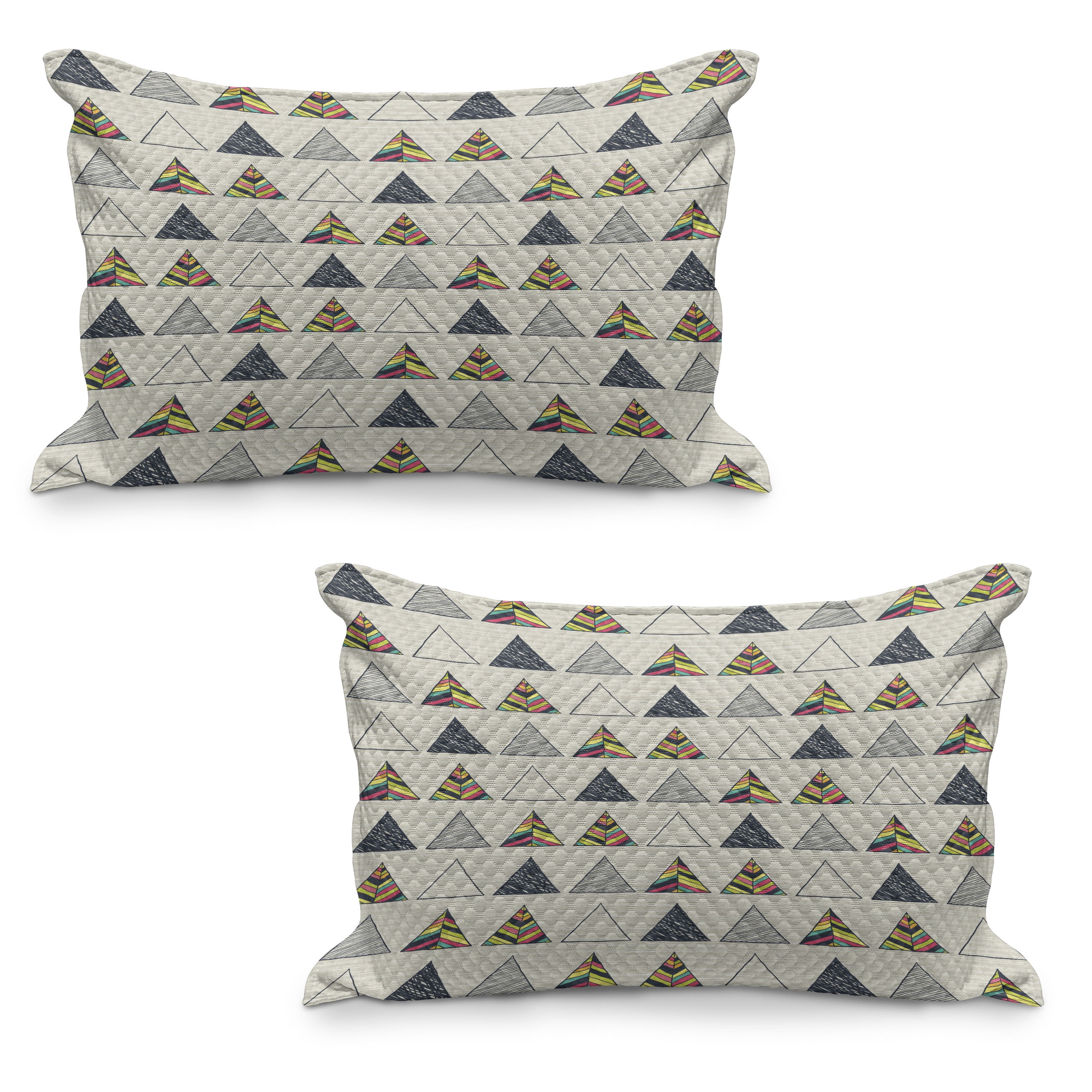 Geometric Quilted Pillowcover Set of 2, Abstract Hand Drawn Triangles ...