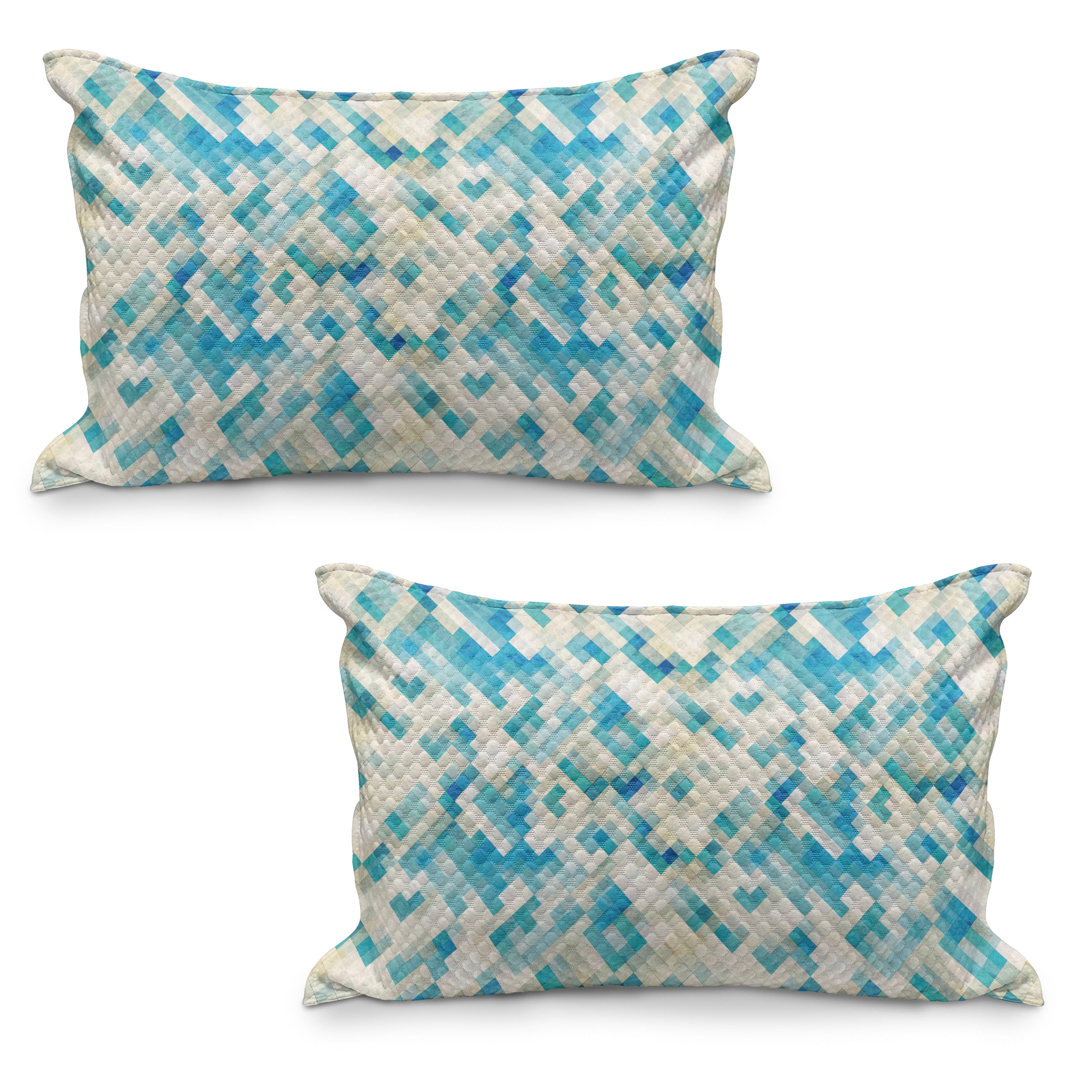 Geometric Quilted Pillowcover Set of 2, Blue Themed Hexagonal Shaped ...