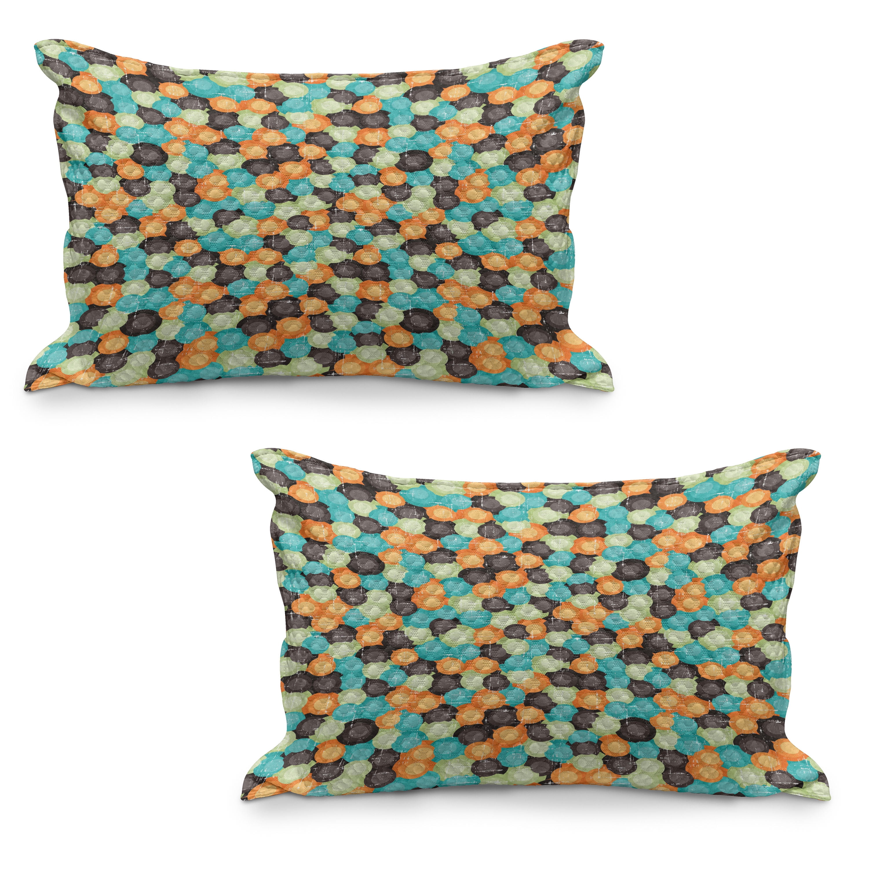 Geometric Quilted Pillowcover Set of 2, Grunge Colorful Circles with ...