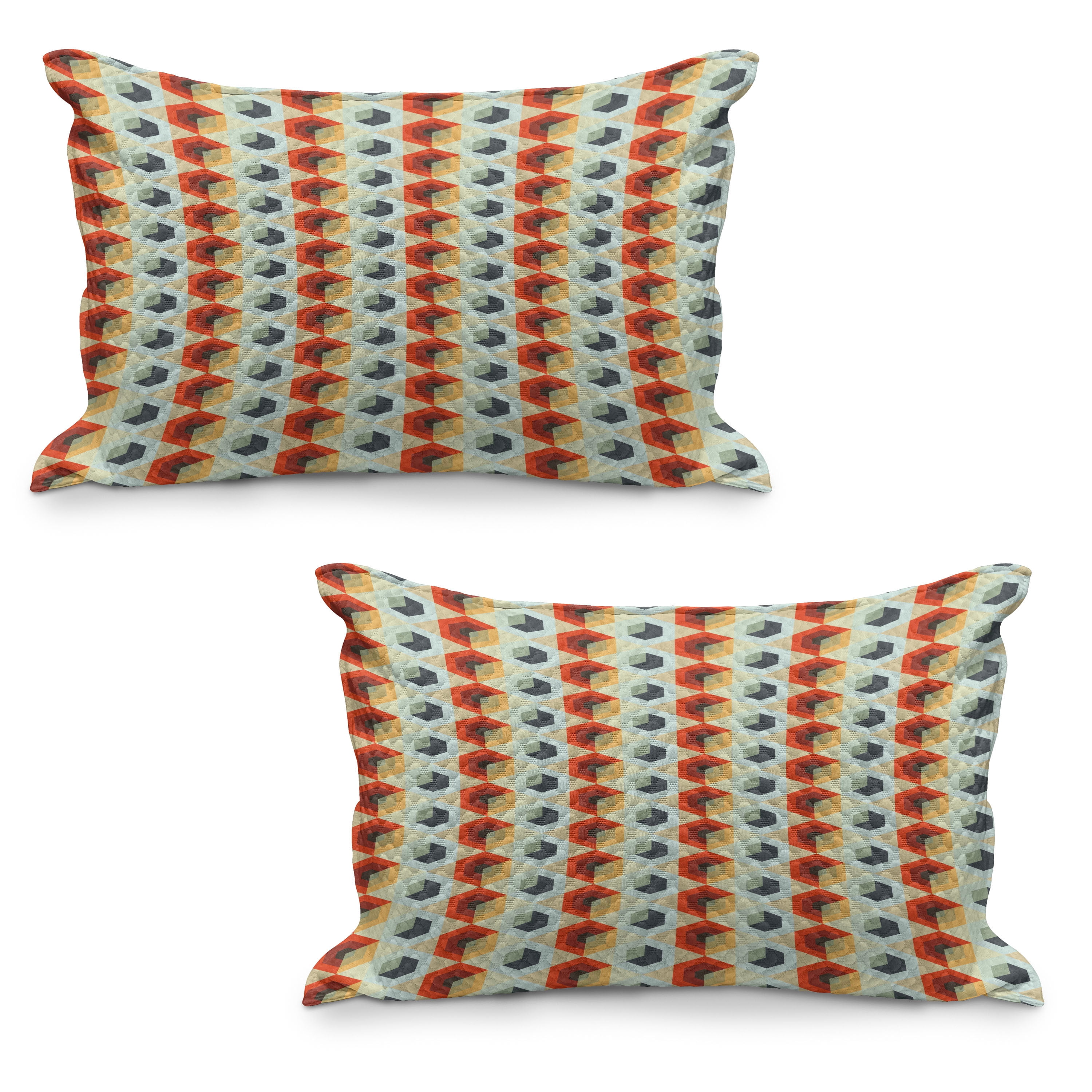 Geometric Quilted Pillowcover Set Of 2 Hexagonal Comb Pattern Abstract Rhombus Borders Modern