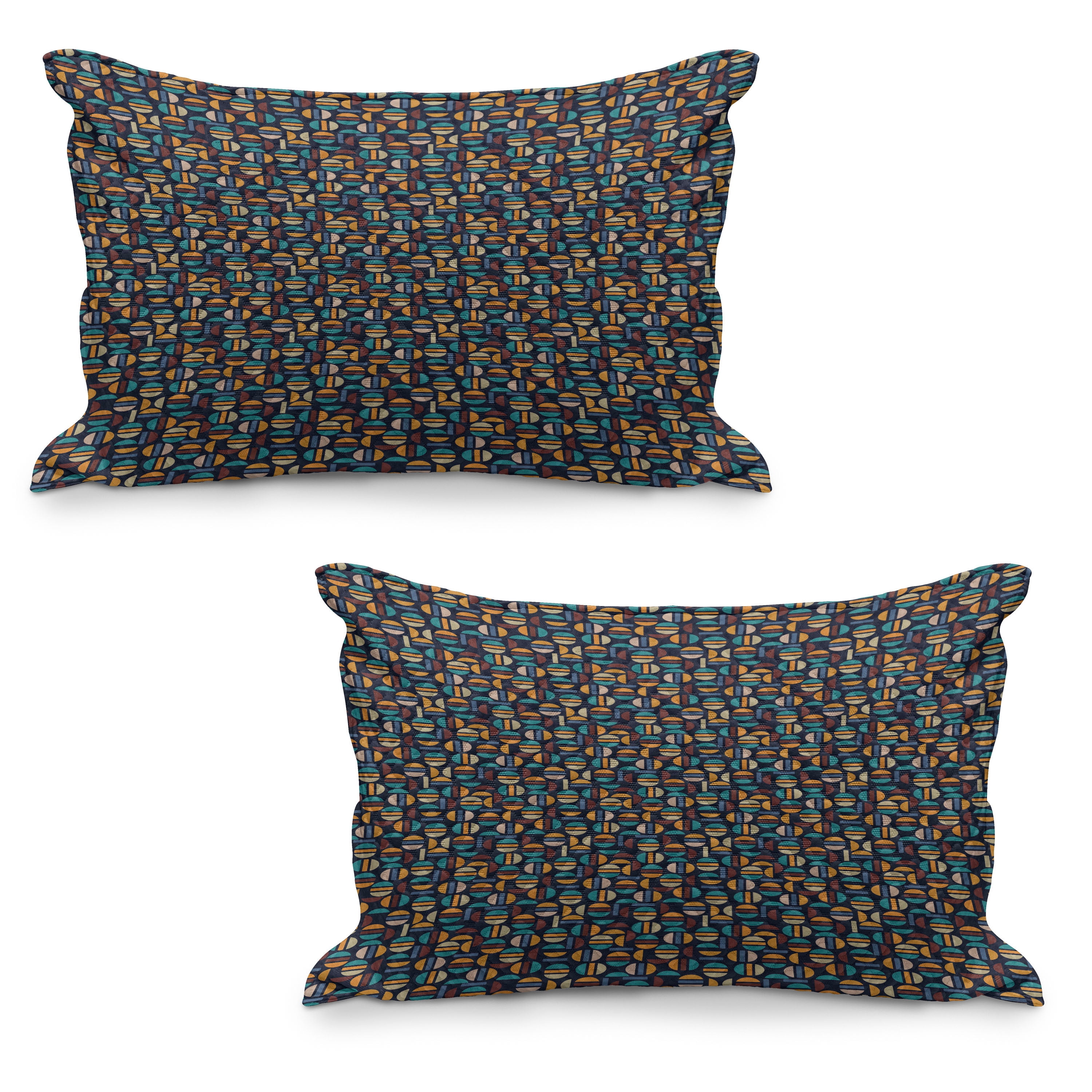 Geometric Quilted Pillowcover Set of 2, Retro Abstract Design Pattern ...