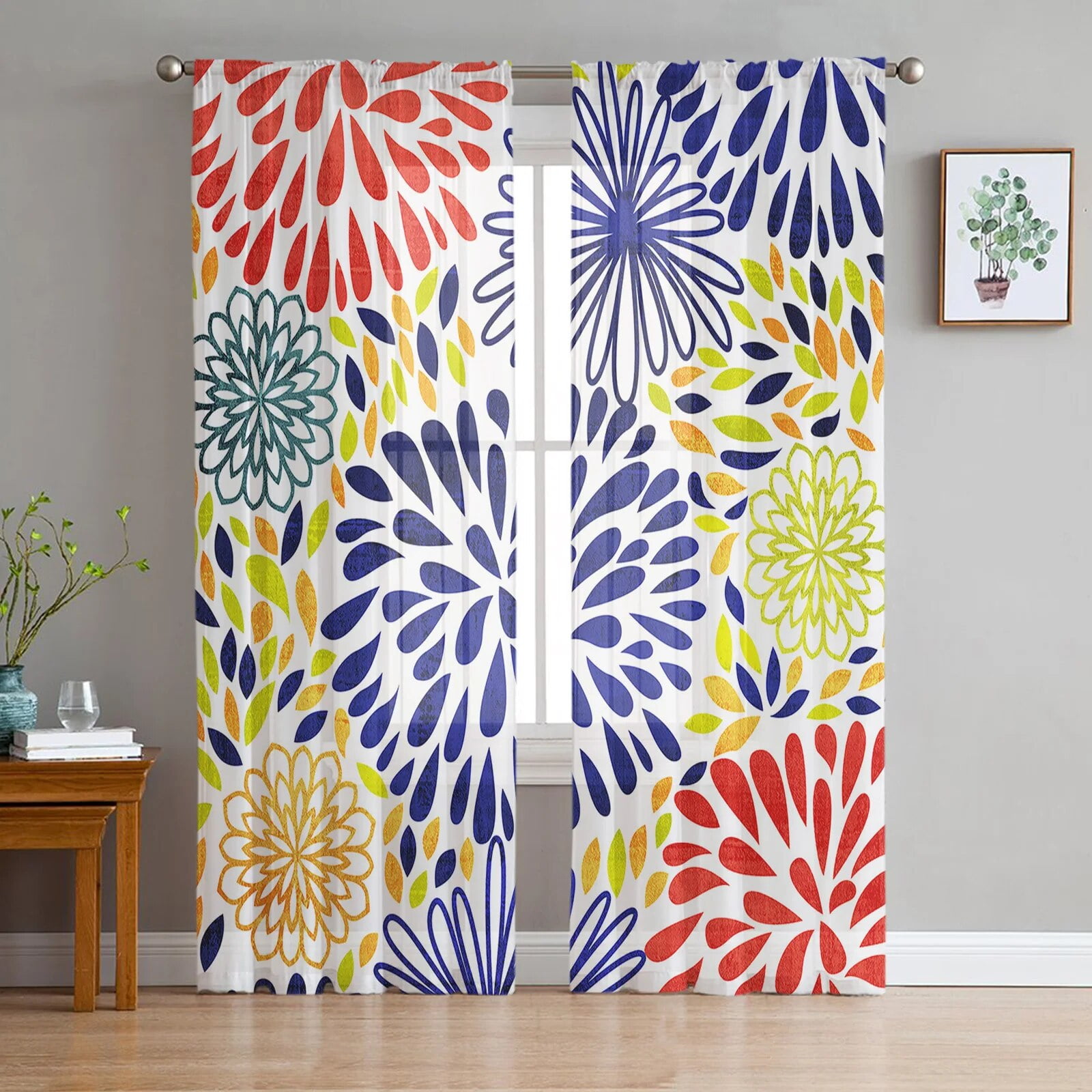 Geometric Radiation Flower Tulle Window Treatment Sheer Curtains for ...