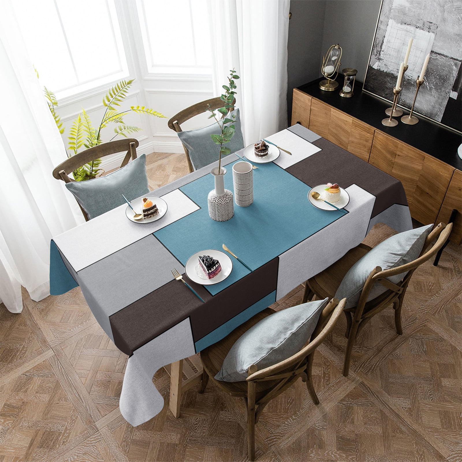 Geometric Rectangle Red Black Tablecloths Waterproof Kitchen Items ...