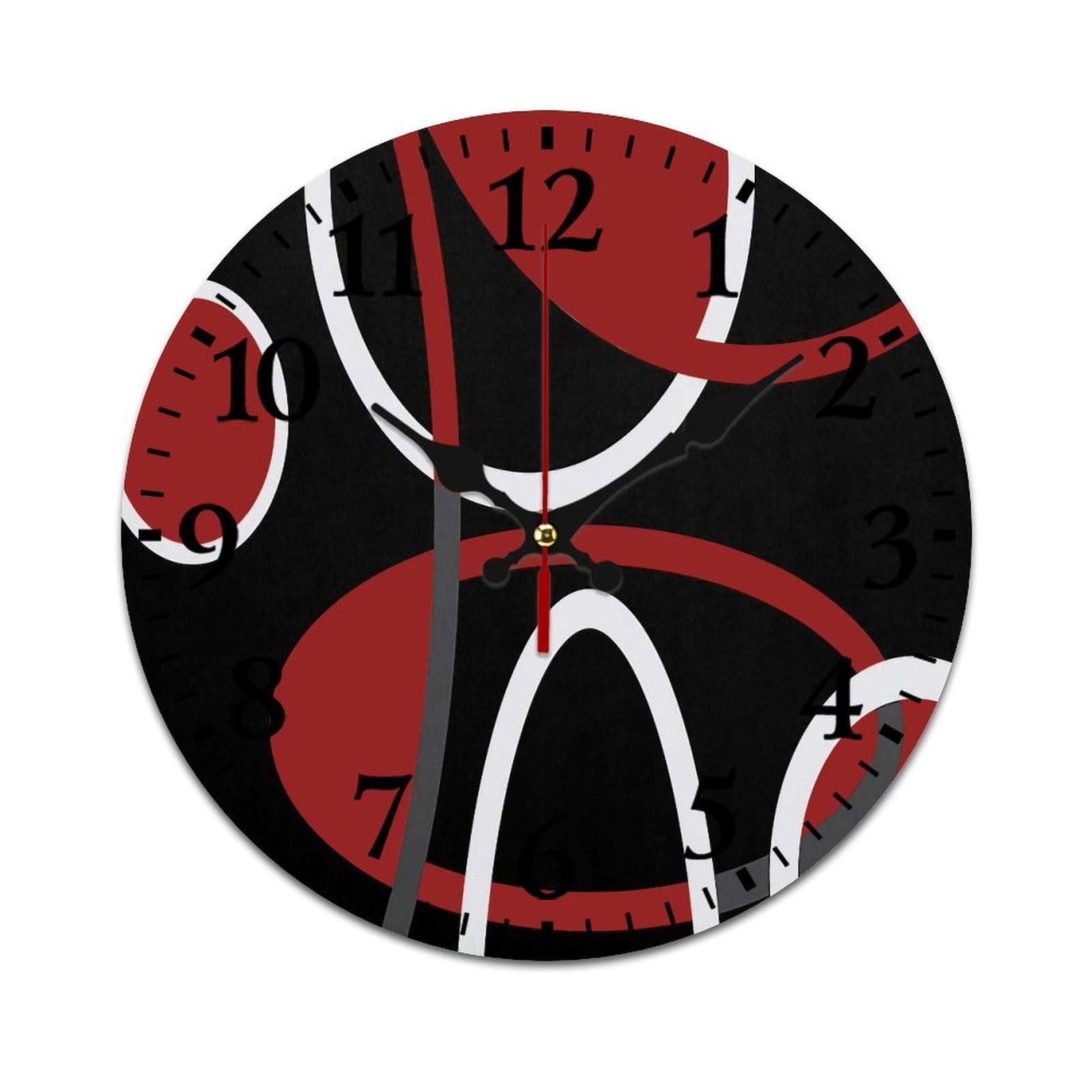 Geometric Red Black Modern Abstract Minimalist Circular Line Wall Clock ...