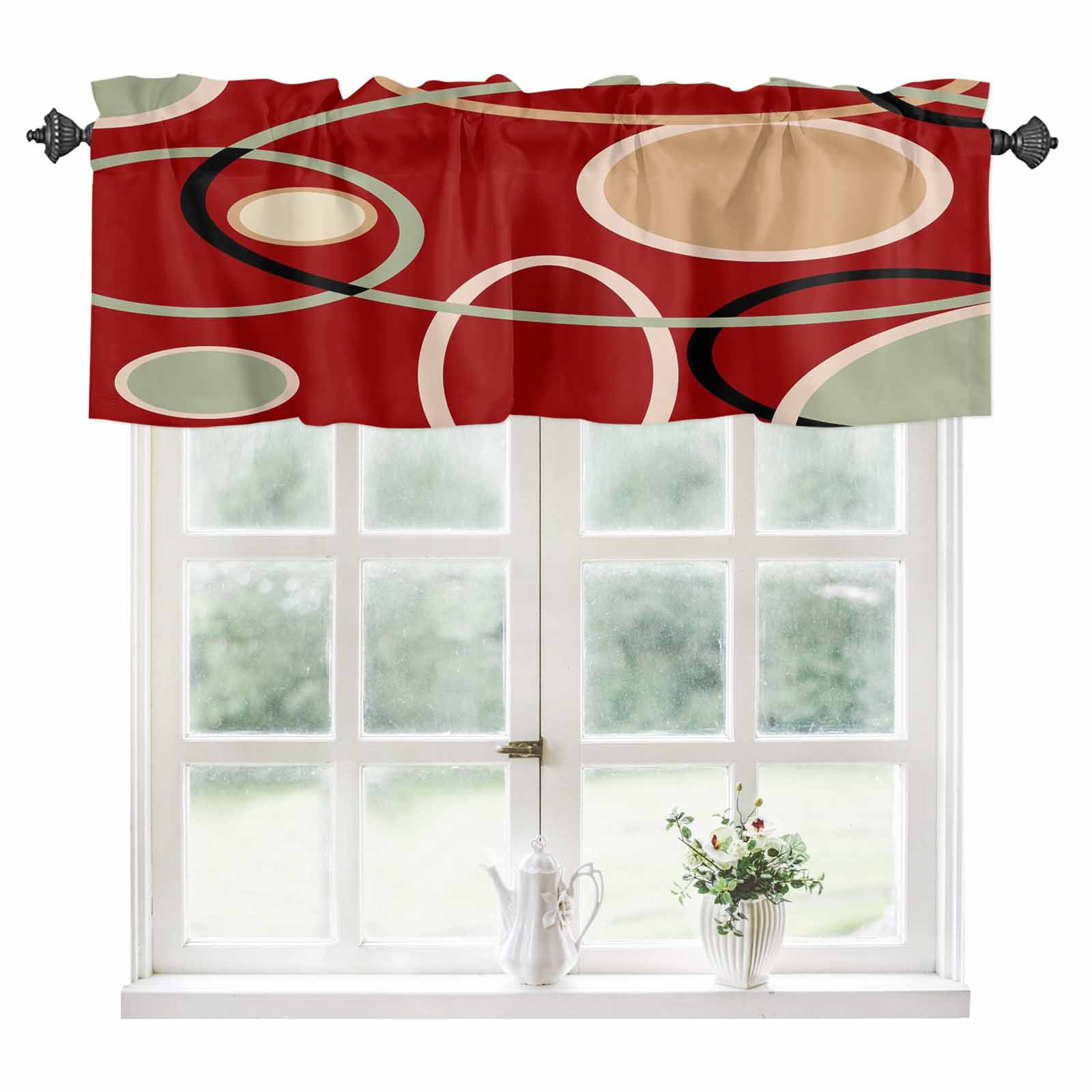 Geometric Red Kitchen Valances for Windows 60x18 Inch Kitchen Curtains ...