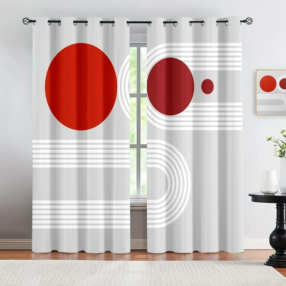 Geometric Red Sun Blackout Curtains For Bedroom, Abstract Medieval ...