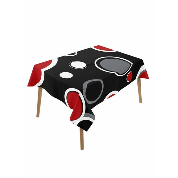 Geometric Red Table Cloth, Modern Black Grey White Abstract Circle ...