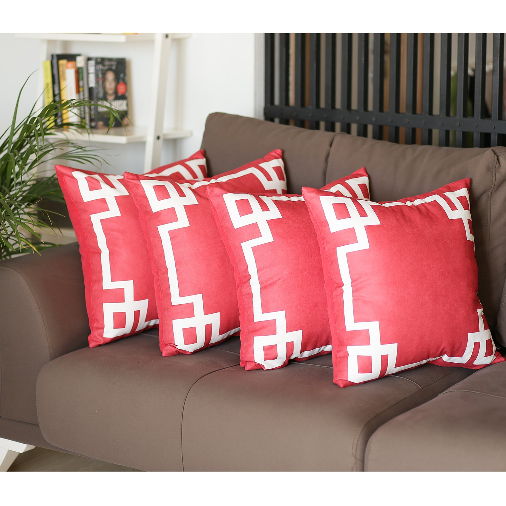 Geometric Red&White Square 20" x 20" Throw Pillow Cover SET Of 4 ...