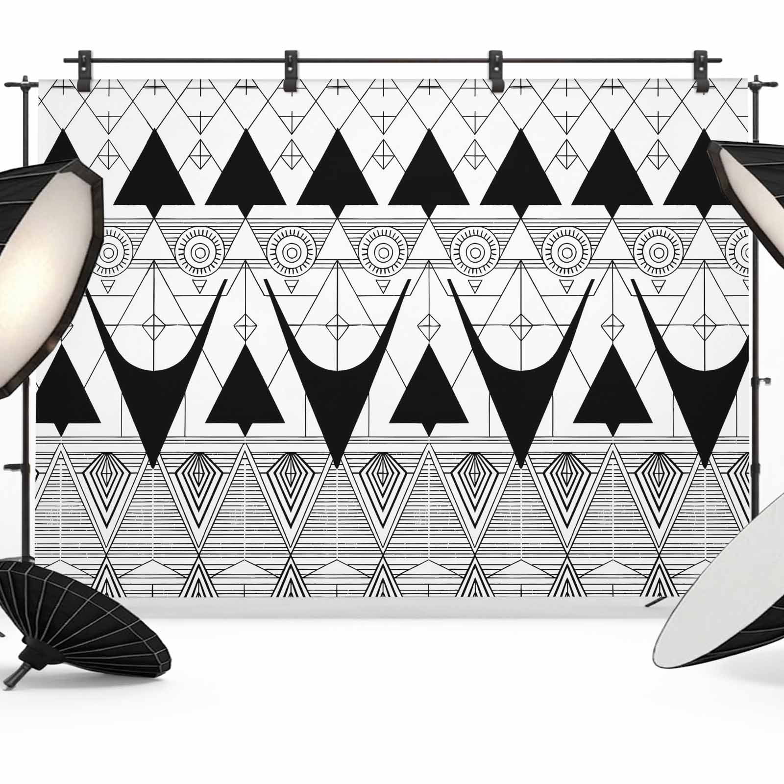 Geometric Retro Photography Backdrop 12x8FT, Black Triangles Medieval ...