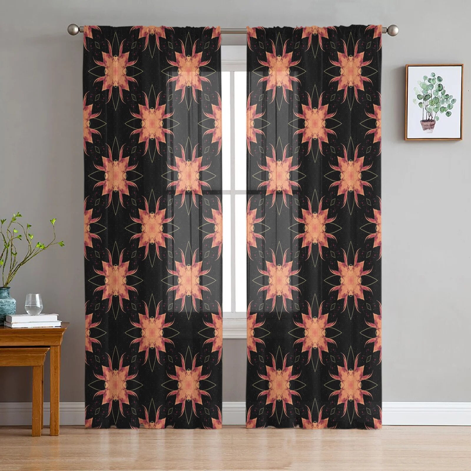 Geometric Retro Texture Sheer Curtain for Living Room Hall Wall Dress ...