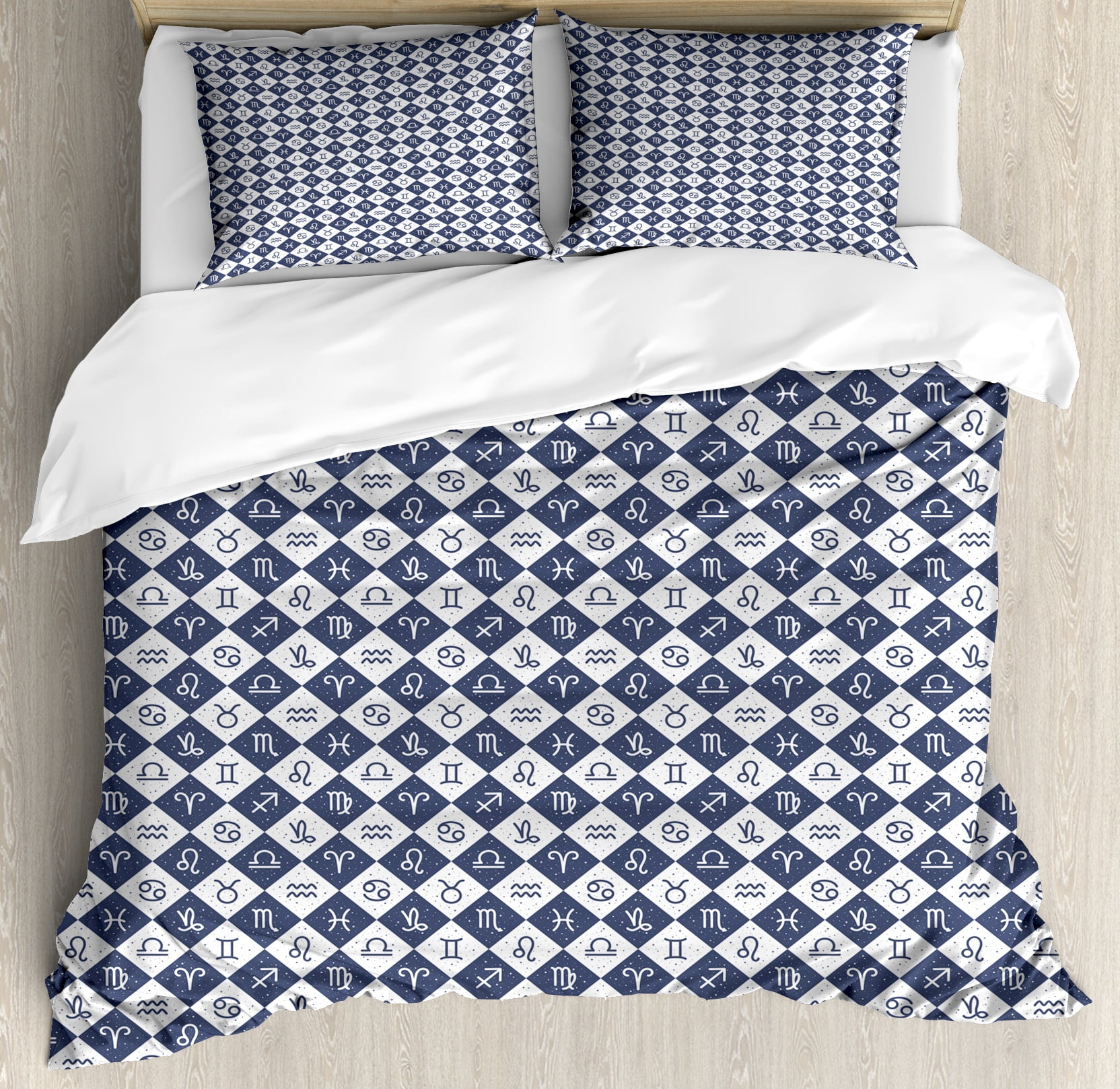 Geometric Rhombus Duvet Cover Set, Horoscope Themed Zodiac Signs Tiny ...