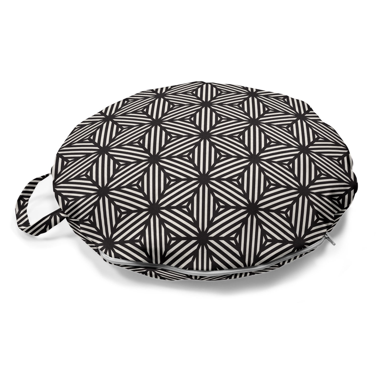 Geometric Round Floor Cushion with Handle, Modern Monochrome Design ...