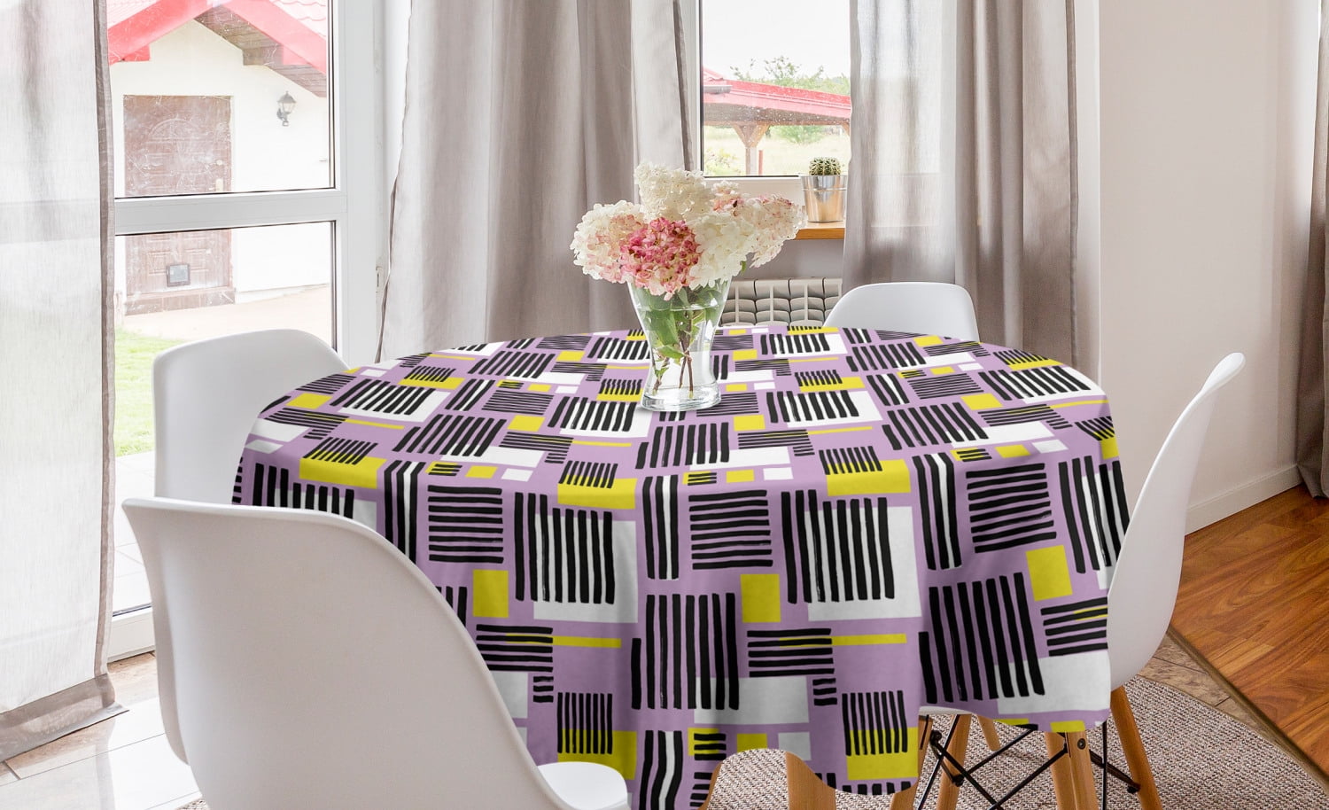 Geometric Round Tablecloth, Abstract Modern Pattern with Grunge Stripes ...