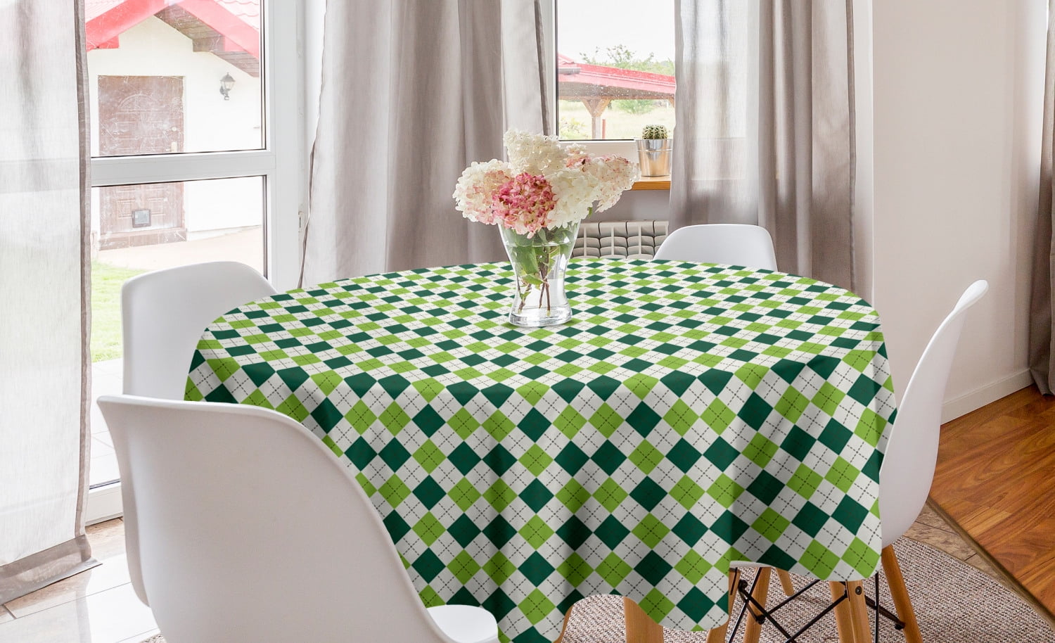 Geometric Round Tablecloth, Classical Diamond Line Pattern with Dotted ...