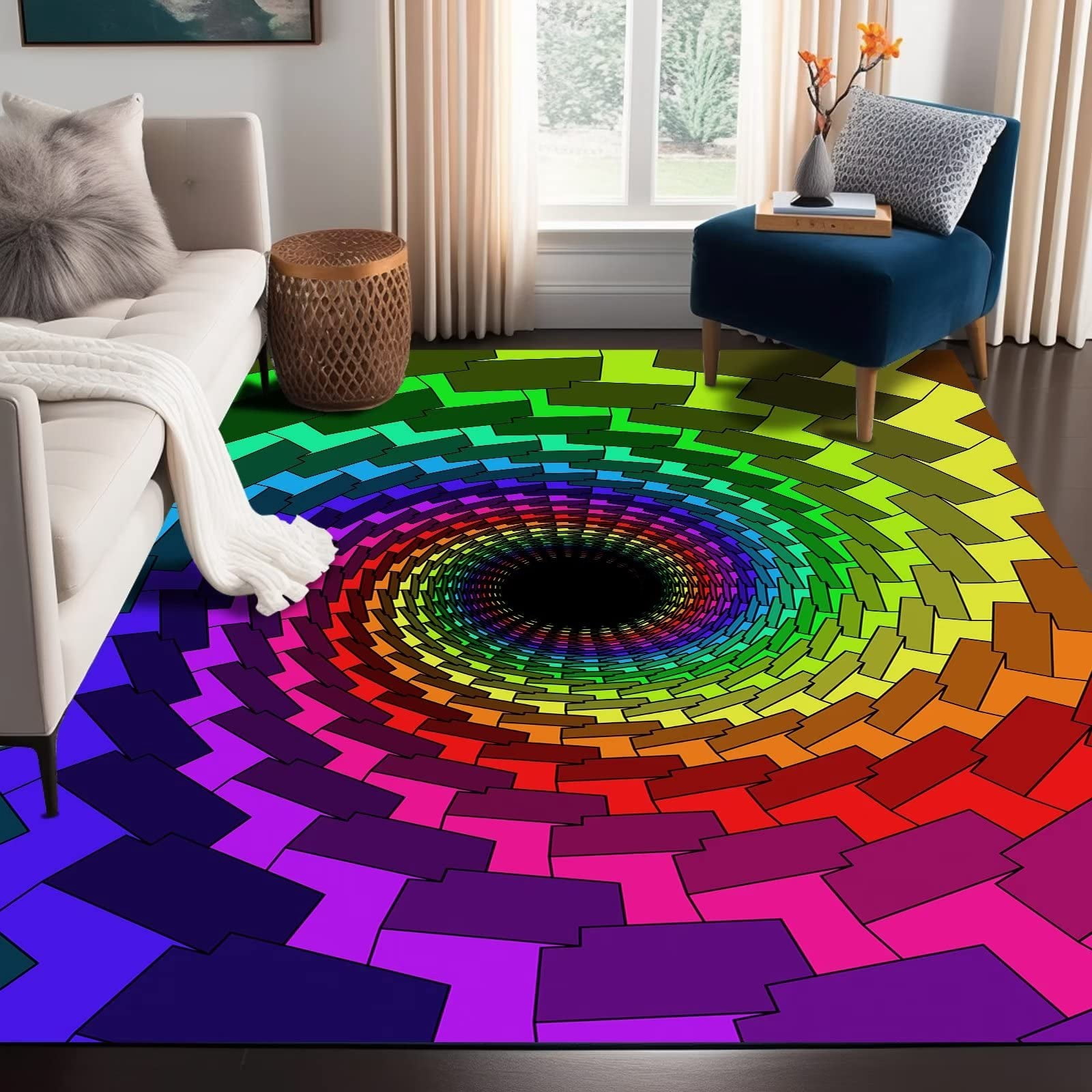 Geometric Rug Optical Illusion Vortex Colorful Trippy Area Rugs For ...