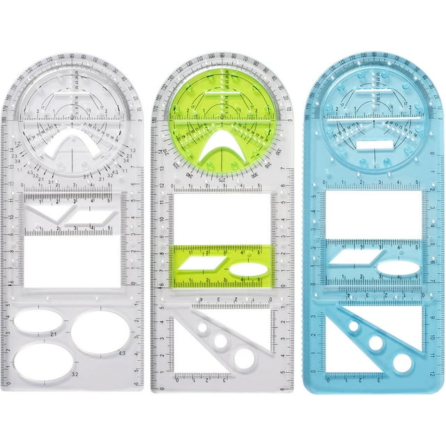 Geometric Ruler with 14 Shapes Transparent Drawing Ruler with Clear ...