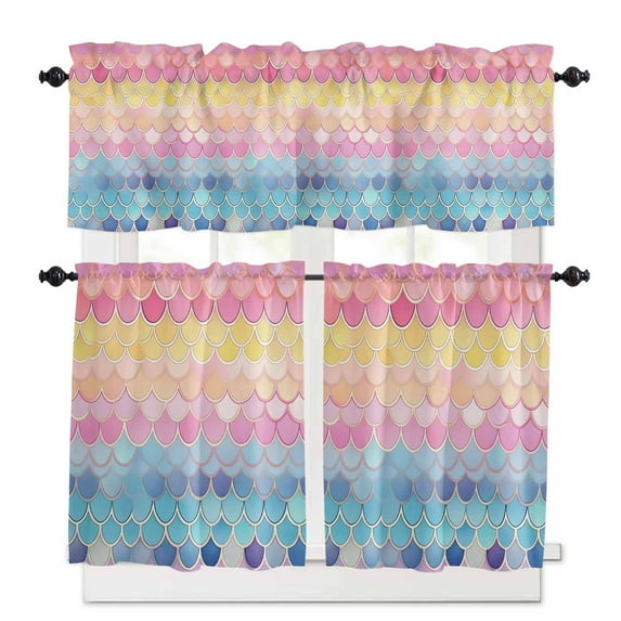 Geometric Scale Kitchen Curtains Valances and Tiers Set of 3, 24 Inch ...