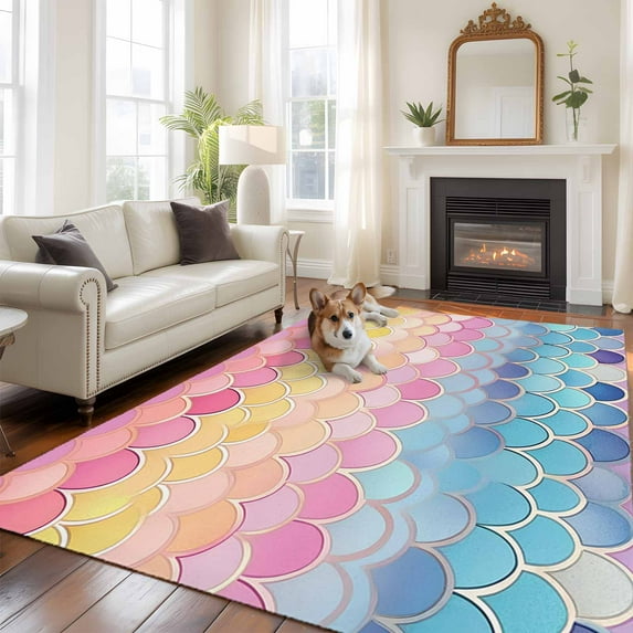 Geometric Scale Large Area Rugs 8x10 ft Abstract Ripple Watercolor ...