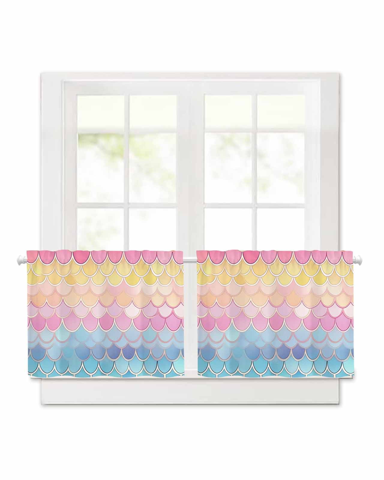Geometric Scale Short Blackout Curtains 24 Inch Long Abstract Ripple ...