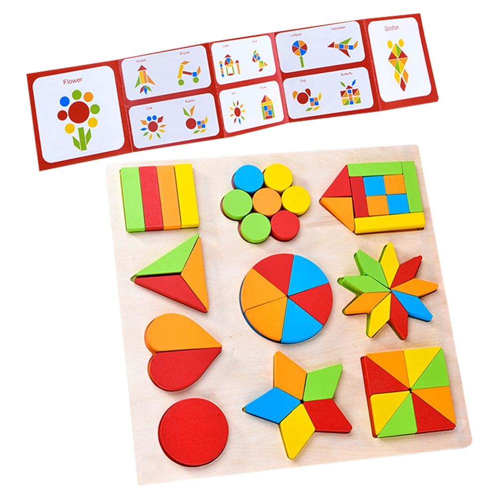 Geometric Shape Matching Puzzles Wooden Block Toys Toddler Educational ...