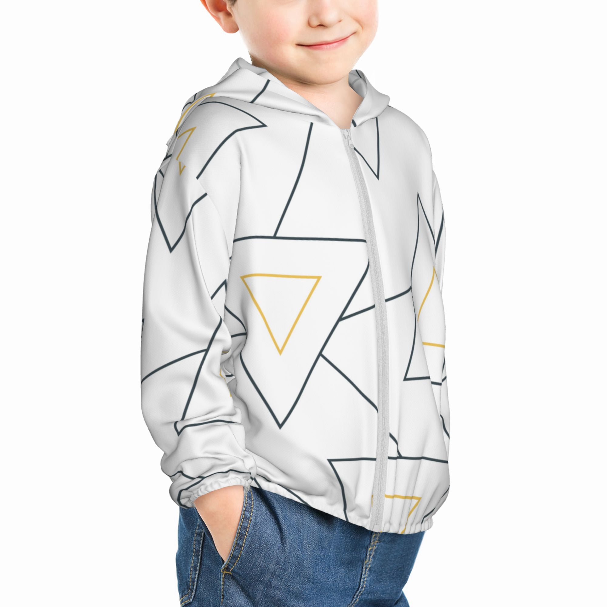Geometric Shape Patterns Kids Zip-Up Hoodie Girls Boys Sun Protection Jacket Hooded Cooling ...