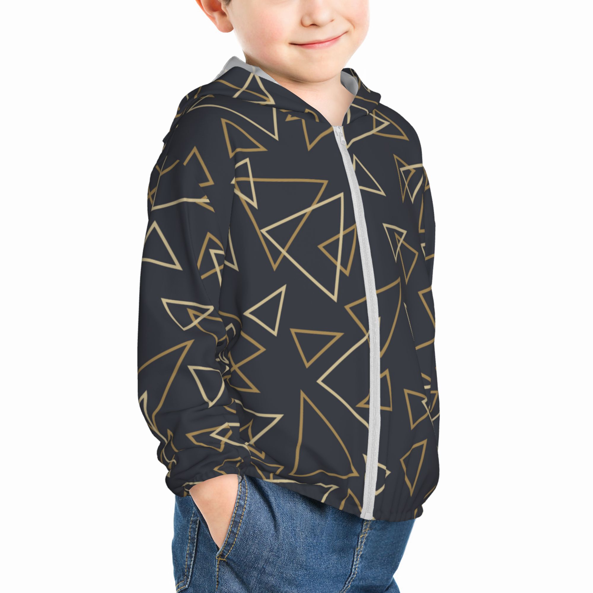 Geometric Shape Patterns Kids Zip-Up Hoodie Girls Boys Sun Protection ...