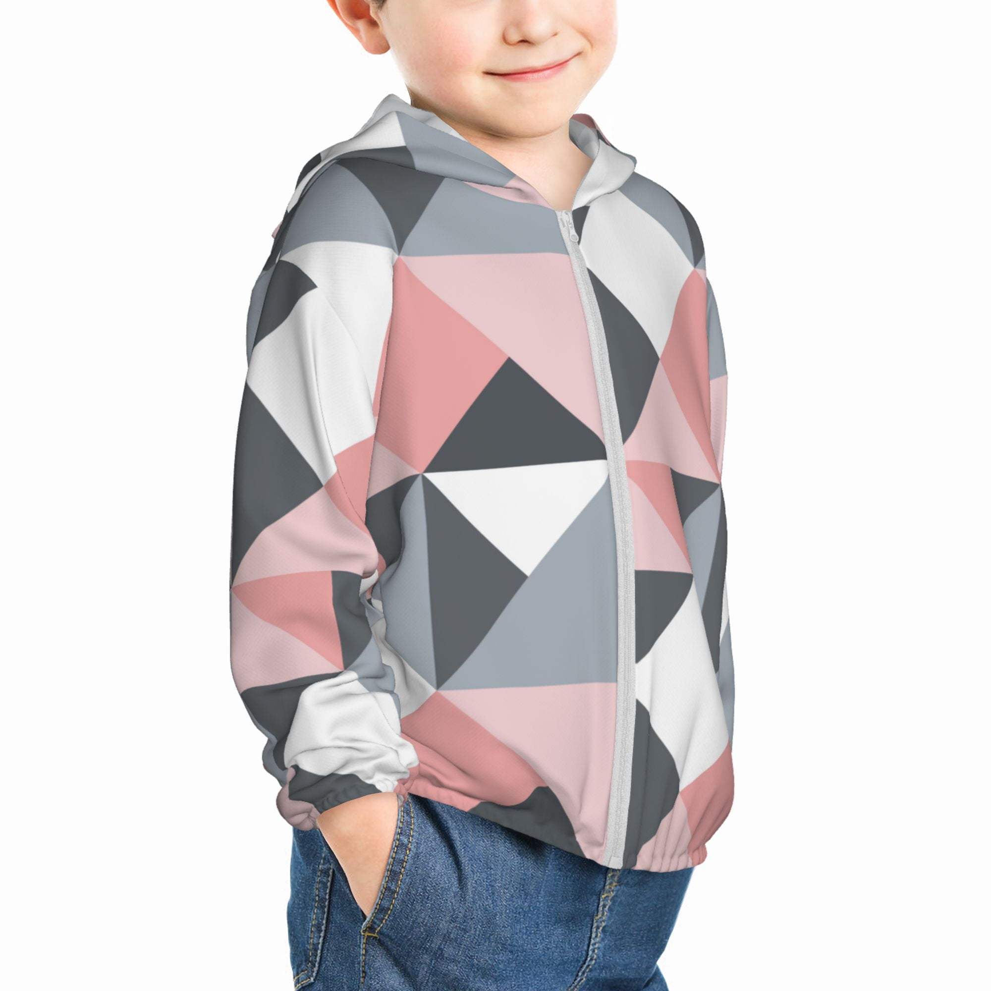 Geometric Shape Patterns Kids Zip-Up Hoodie Girls Boys Sun Protection Jacket Hooded Cooling ...