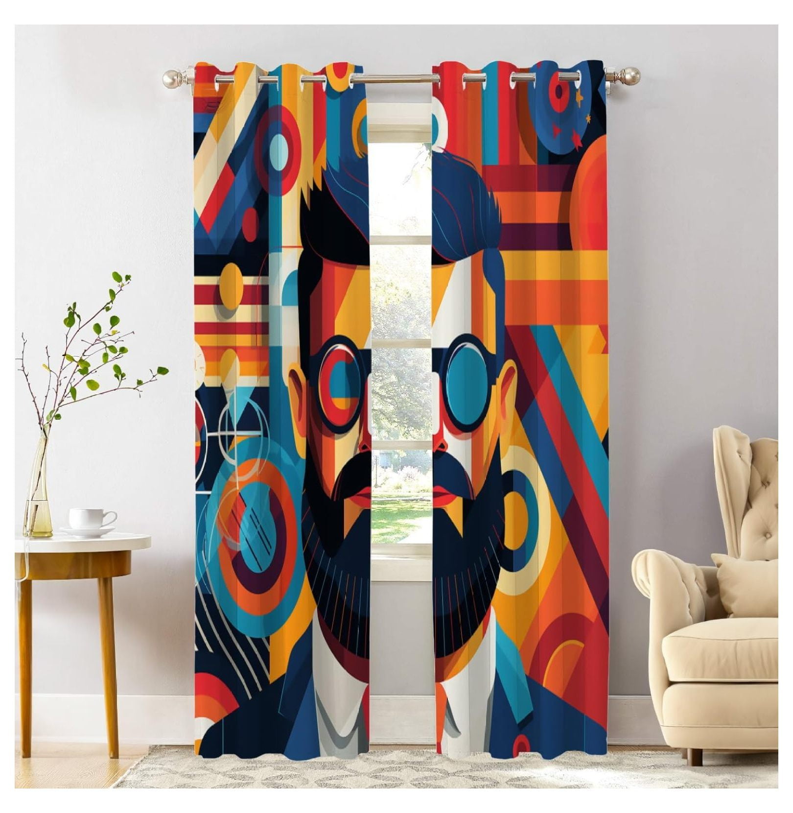Geometric Shapes Bold Lines Blackout Window Curtains, Stylish Vector ...