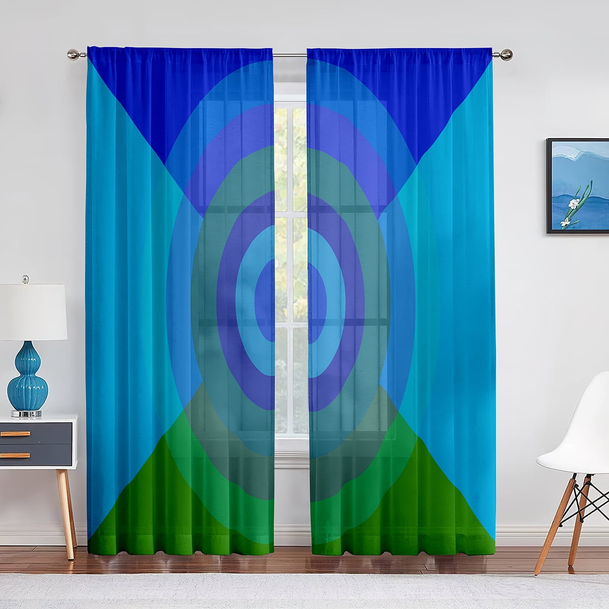 Geometric Shapes Circles Stripes Tulle Curtains for Living Room Bedroom ...