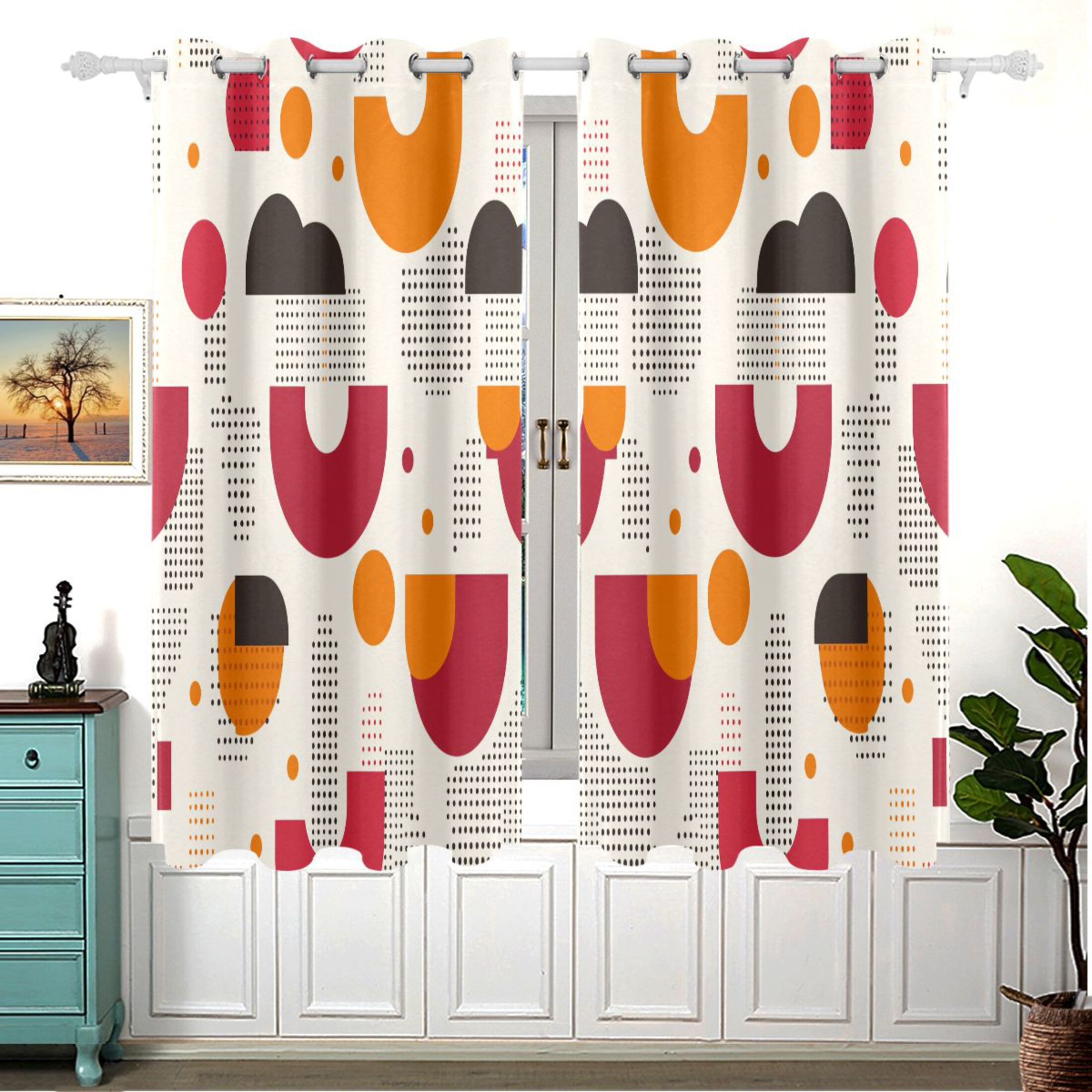 Geometric Shapes Pattern Design 63x55in Window Curtain Panels 63x55in 2 ...