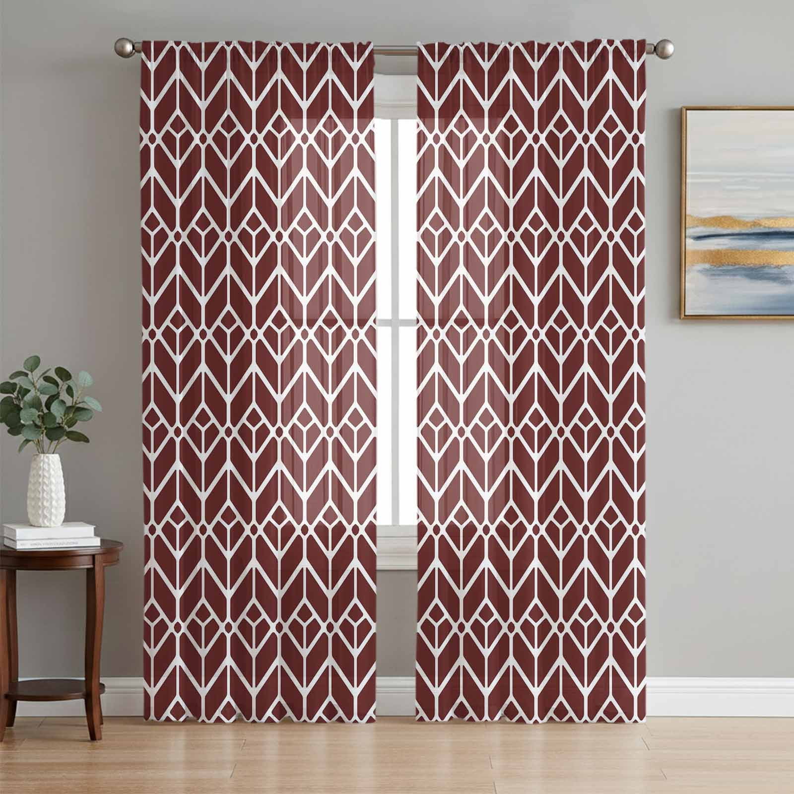 Geometric Sheer Curtains 63 Inch Length 2 Panels Set Window Treatments ...