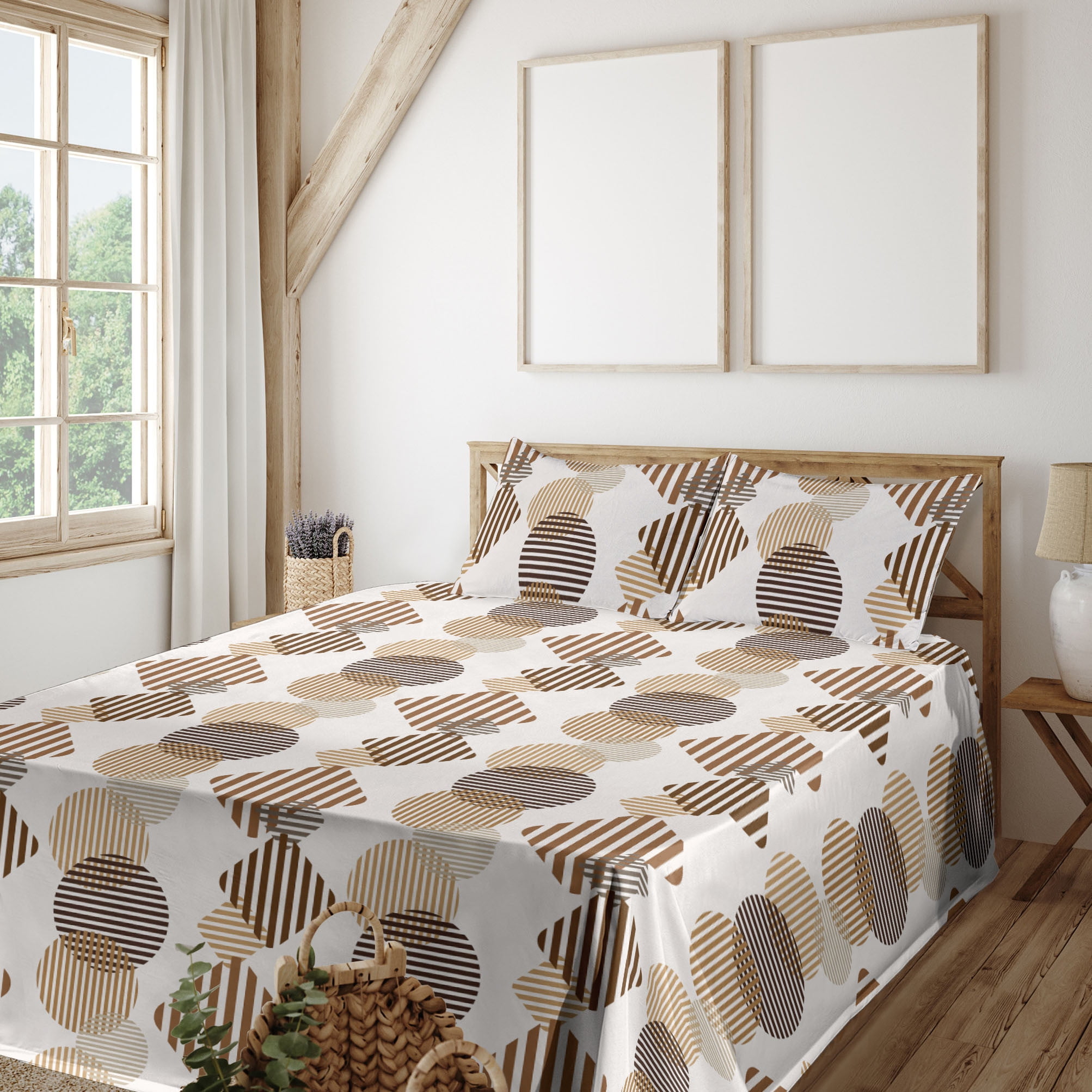 Ambesonne Geometric Fitted & Flat Sheet with Shams 4 Pcs Set, Earthy ...