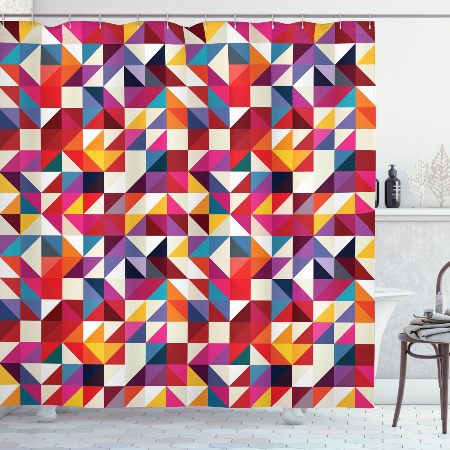 Geometric Shower Curtain, Bauhaus Style Geometric Pattern with ...