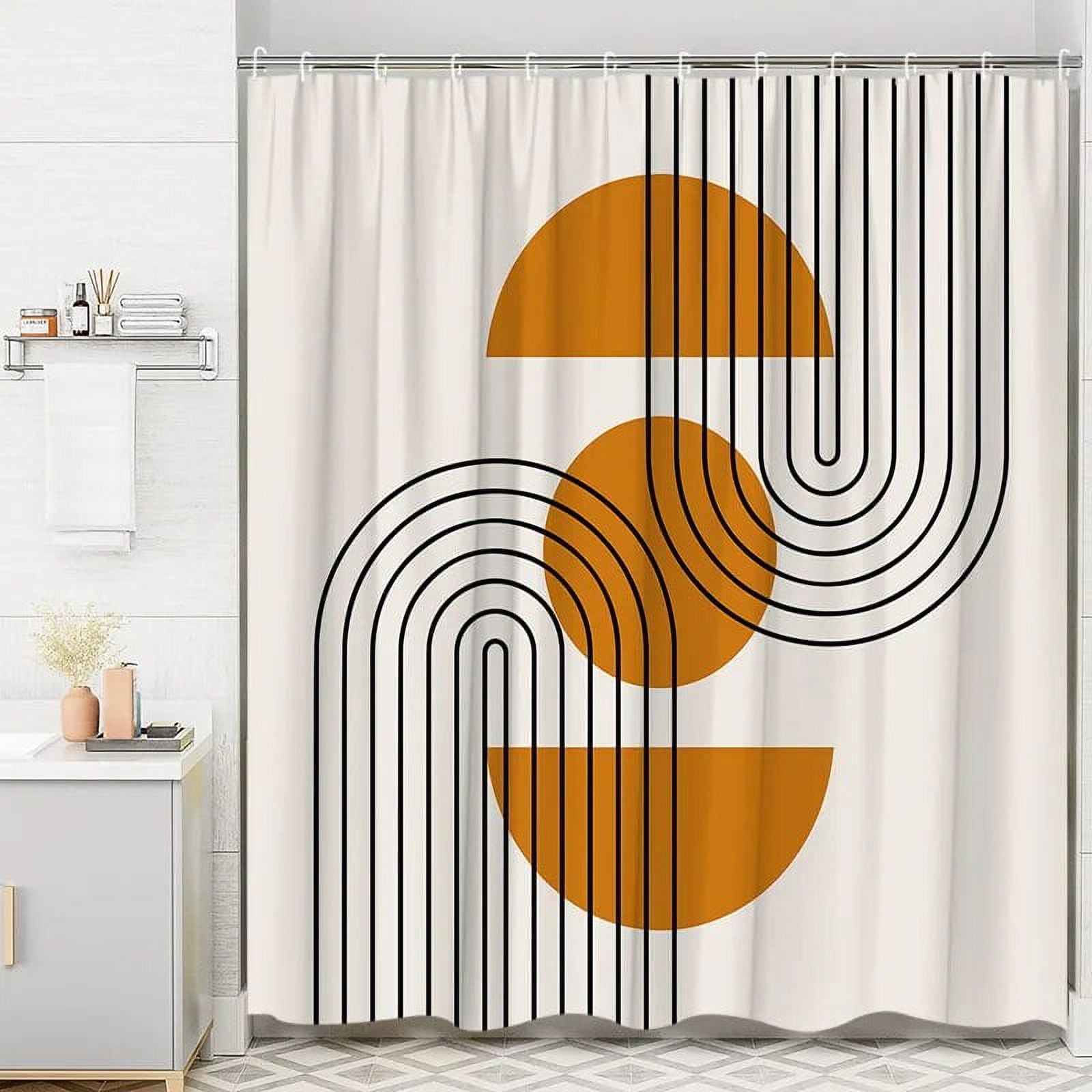Geometric Shower Curtain Mid Century Modern Arched Green Leafy