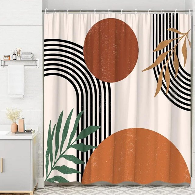 Geometric Shower Curtain Mid Century Modern Arched Green Leafy