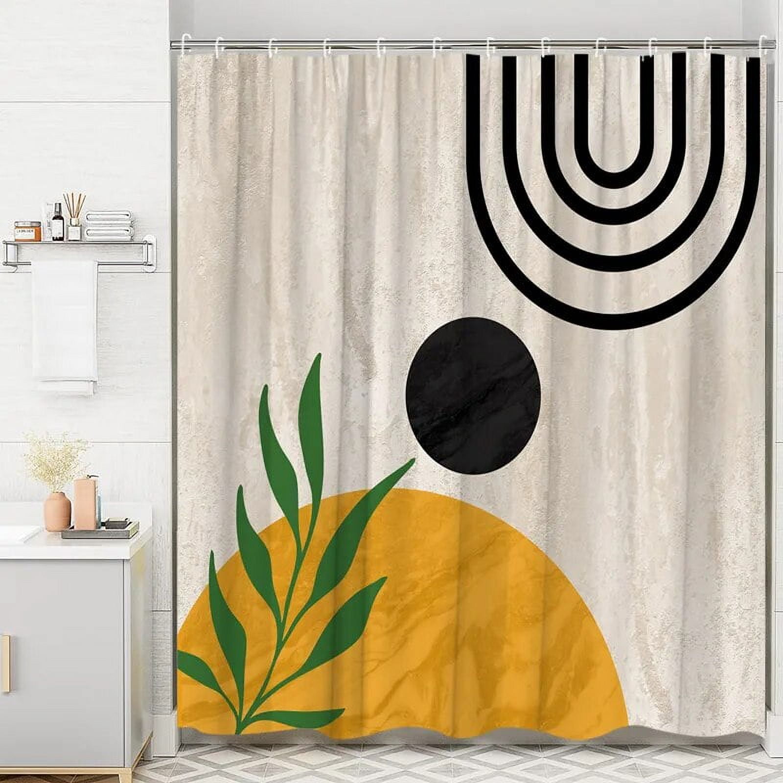Geometric Shower Curtain Mid Century Modern Arched Green Leafy
