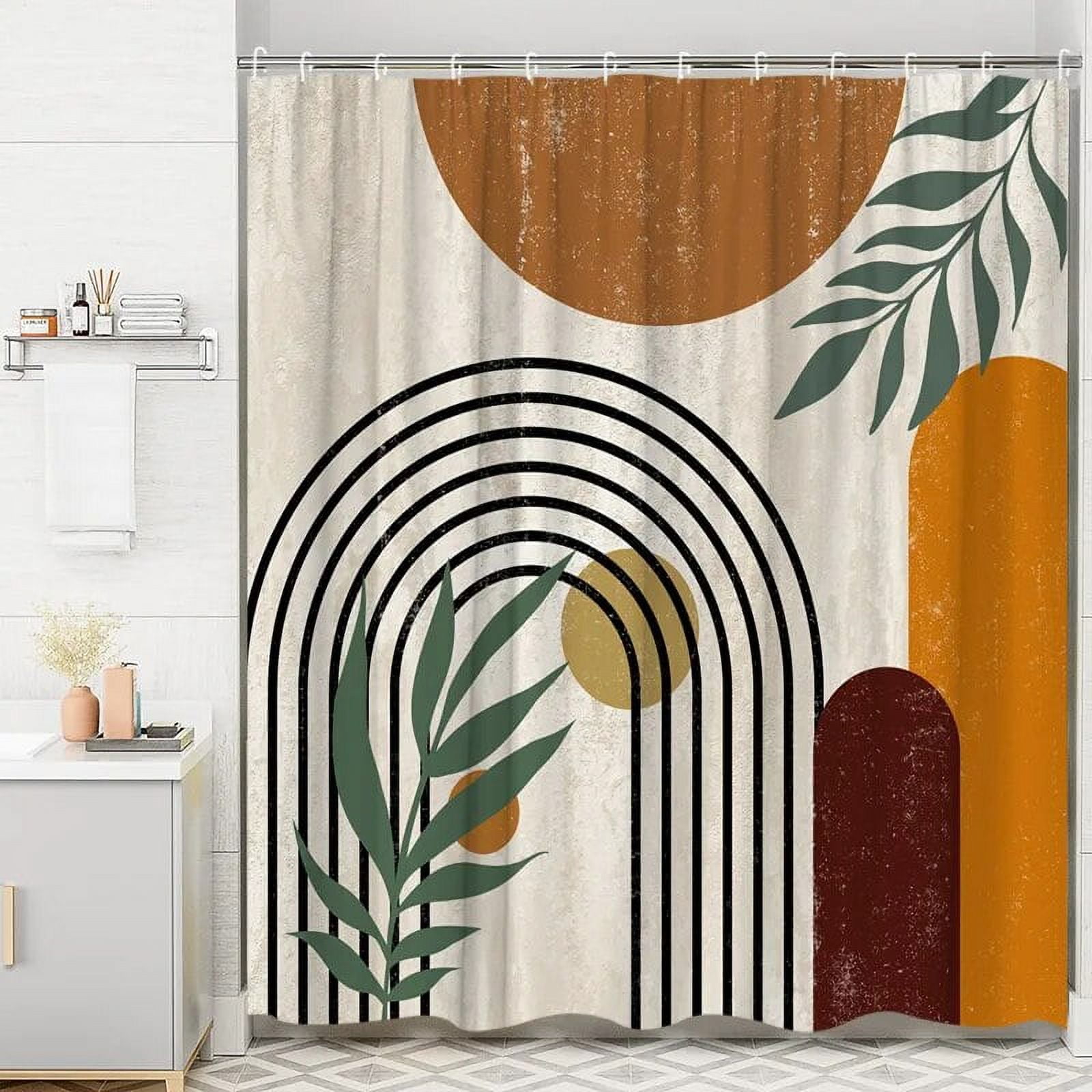 Geometric Shower Curtain Mid Century Modern Arched Green Leafy