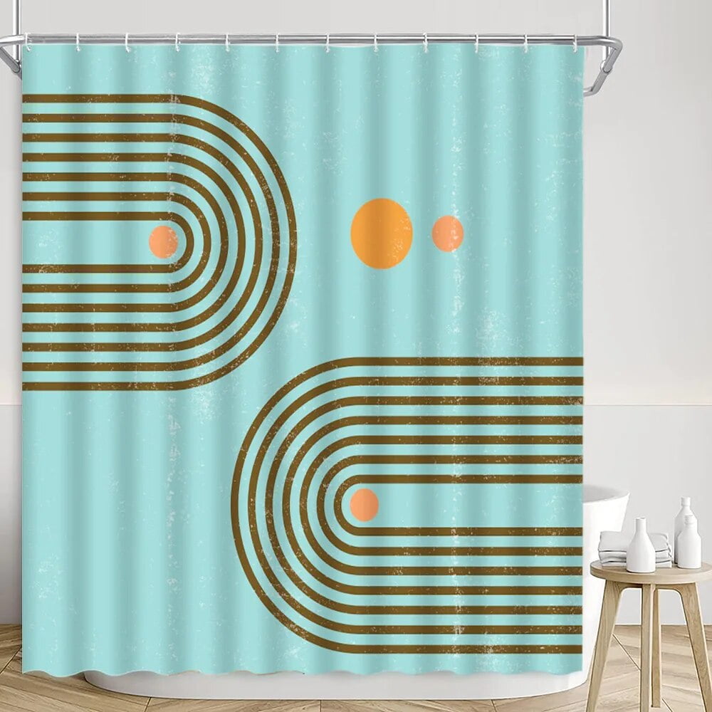 Geometric Shower Curtain Mid Century Modern Minimalist Arched Botanical