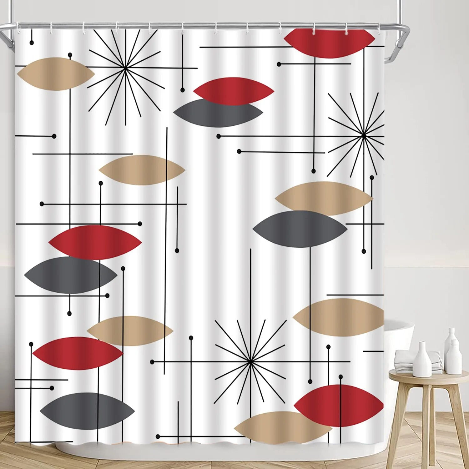 Geometric Shower Curtain Mid Century Modern Prismatic Square Stripe