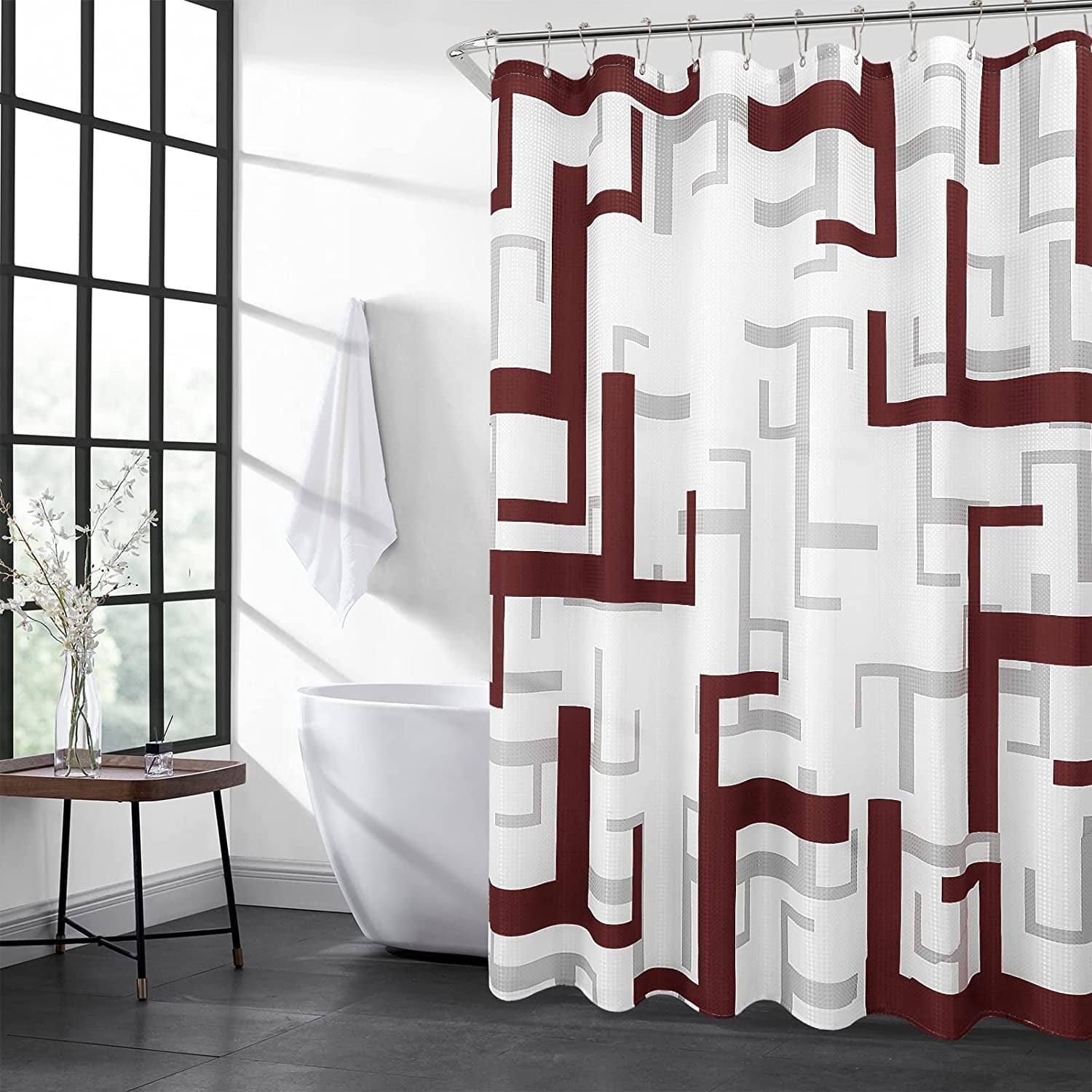 Geometric Shower Curtain Set with Hooks Shower Curtain for Bathroom ...