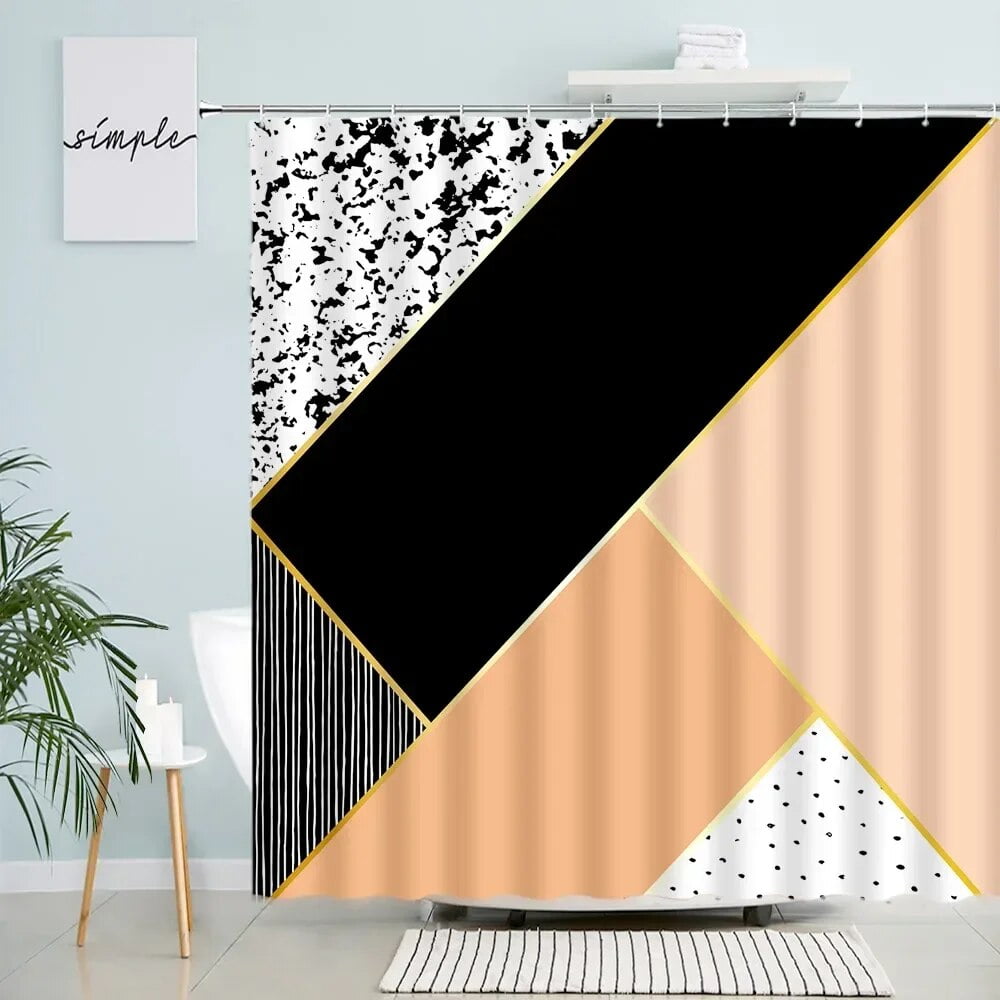 Geometric Shower Curtains Creative Design Pink Black Splicing Pattern ...