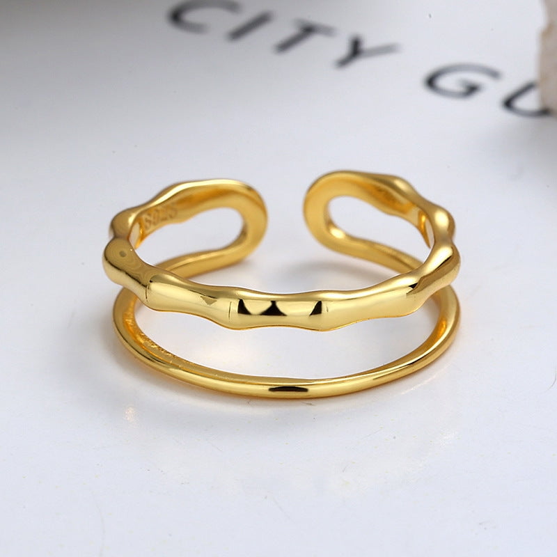 Geometric Simplicity Ring: Twisted Surface 925 Sterling Silver Adjustable Open Ring ...