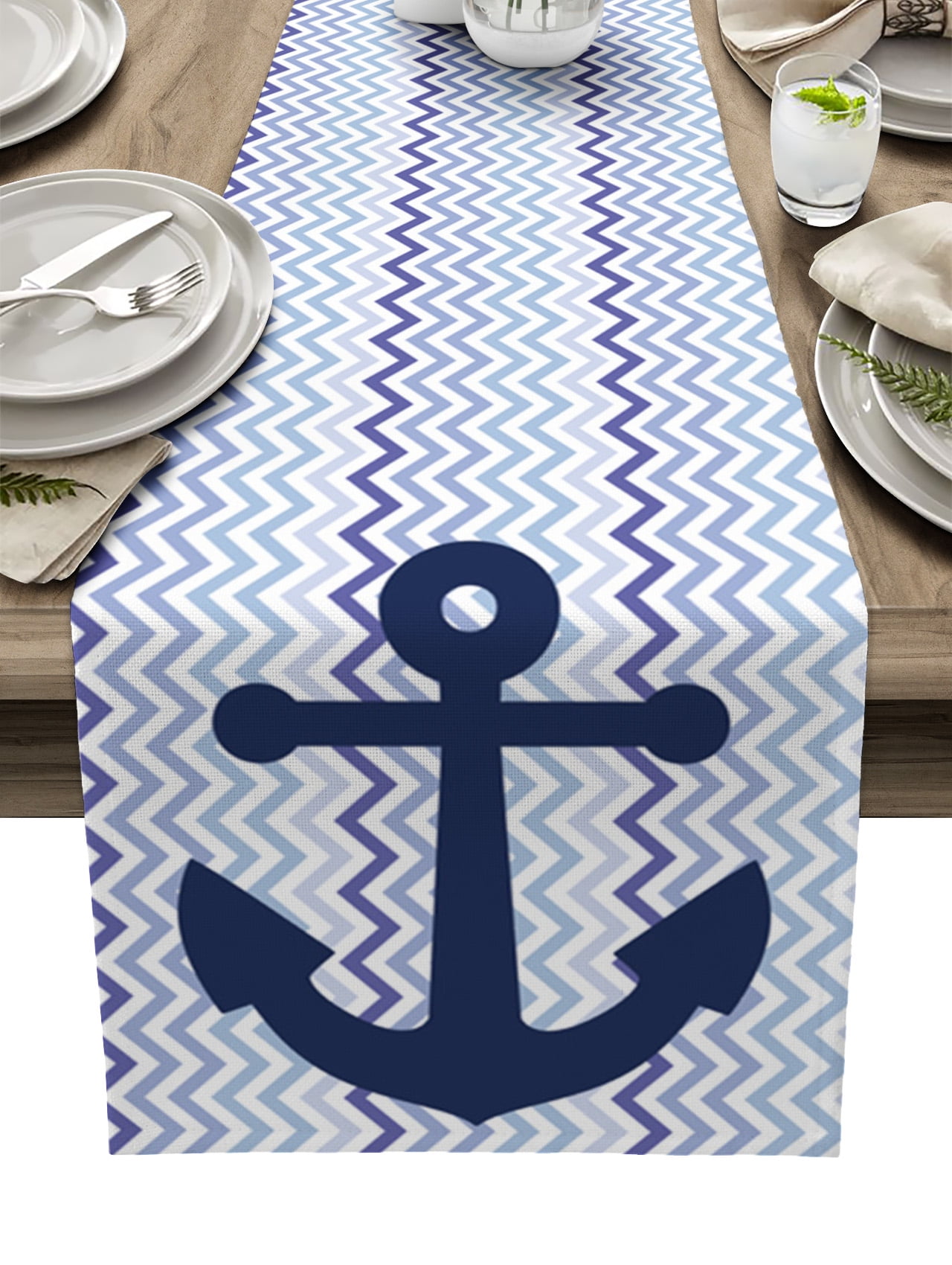 Geometric Sky Blue Stripes Anchor Mats Table Runner for Coffee Home ...